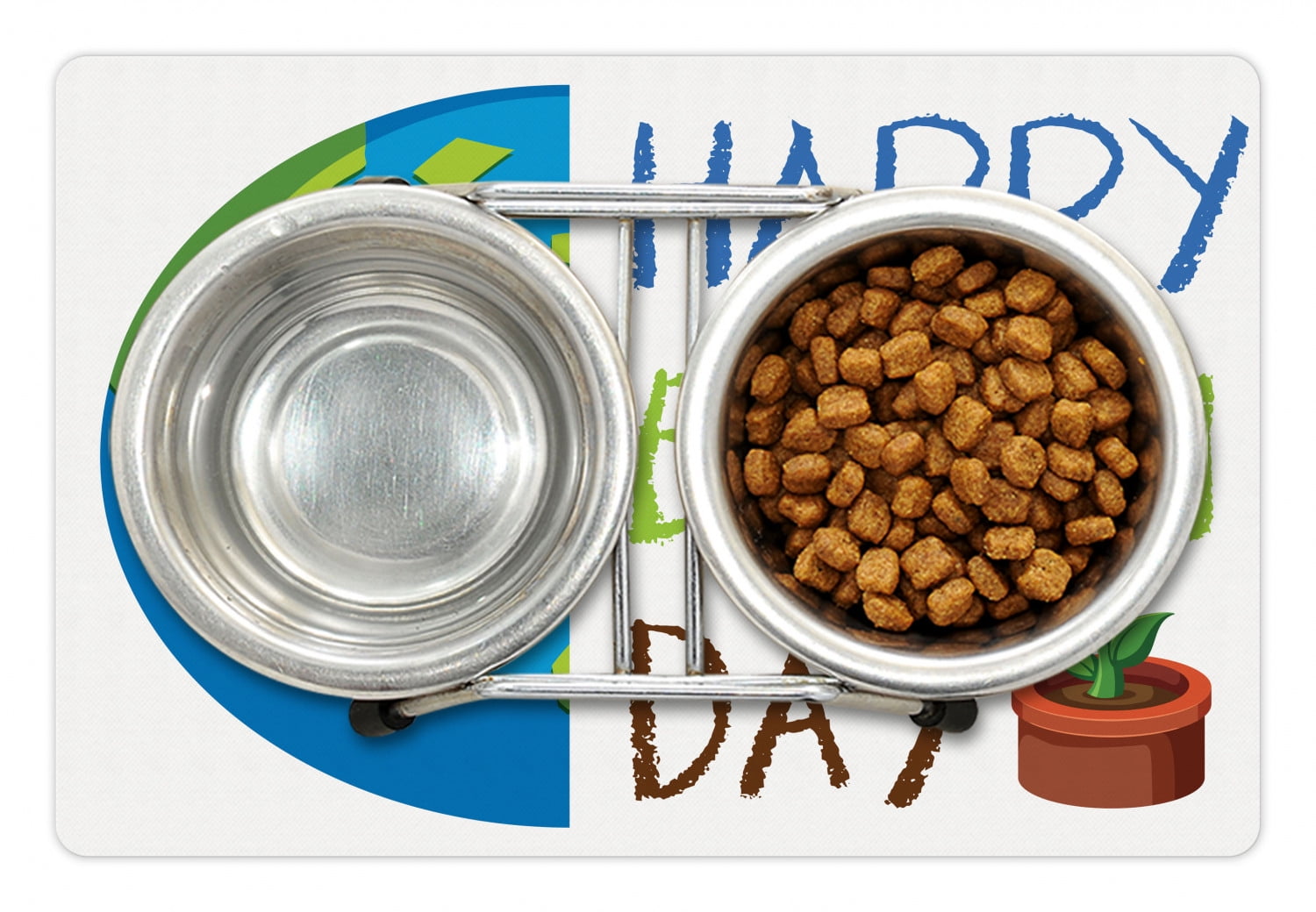 Earth Day Pet Mat for Food and Water, Logo with a Half Earth and Hand ...