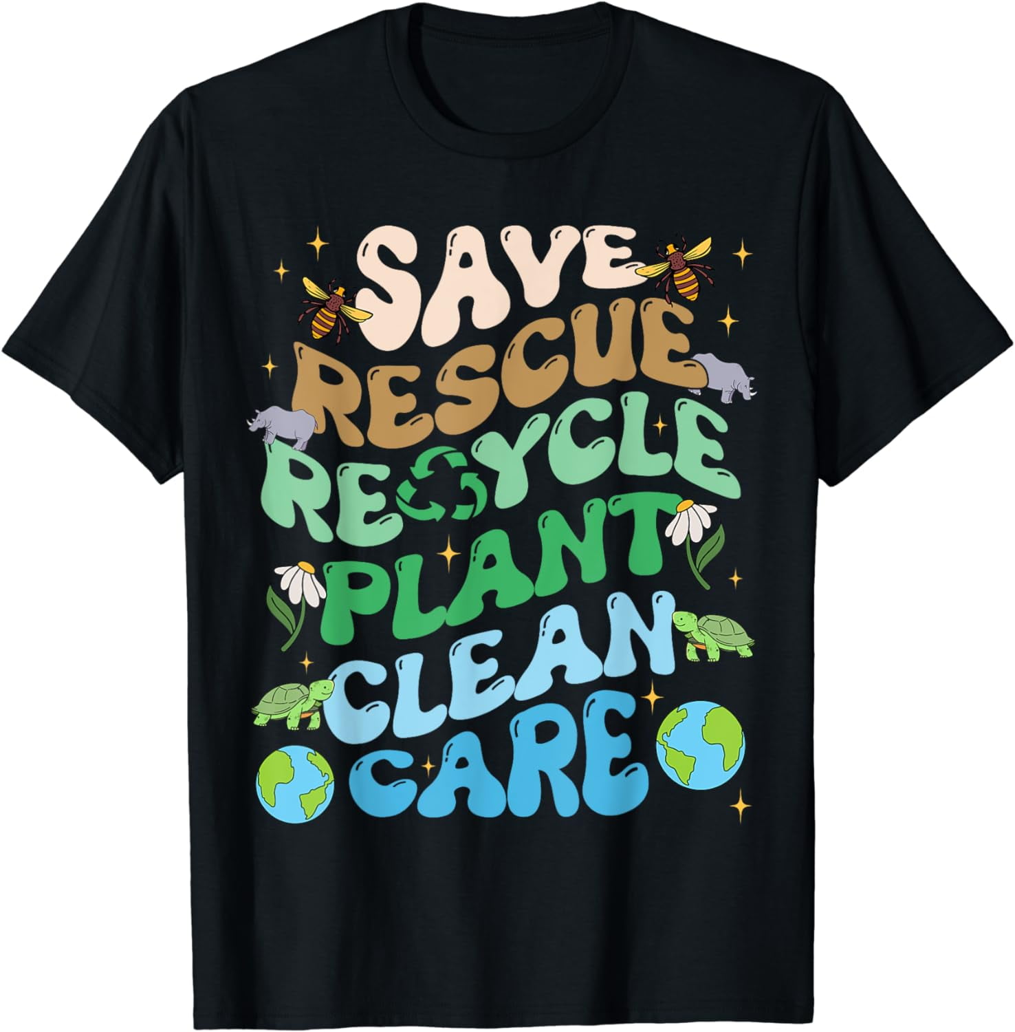 Earth Day Save Bees Rescue Animals Recycle Plastics Groovy T-Shirt ...