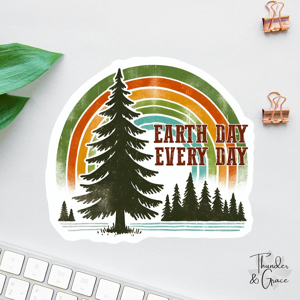 Earth Day Sticker, Retro Rainbow Forest, Hiking Sticker, Nature Lover ...