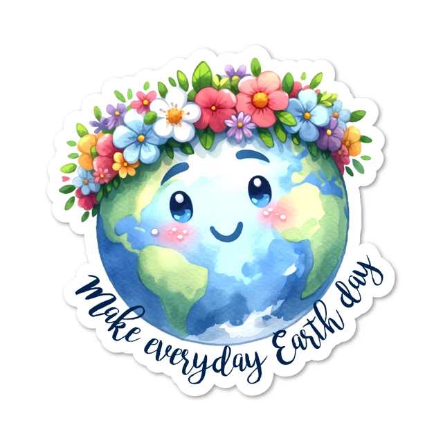 Earth Day Sticker, Water Resistant Laptop, Scrapbook, Water Bottlephone ...