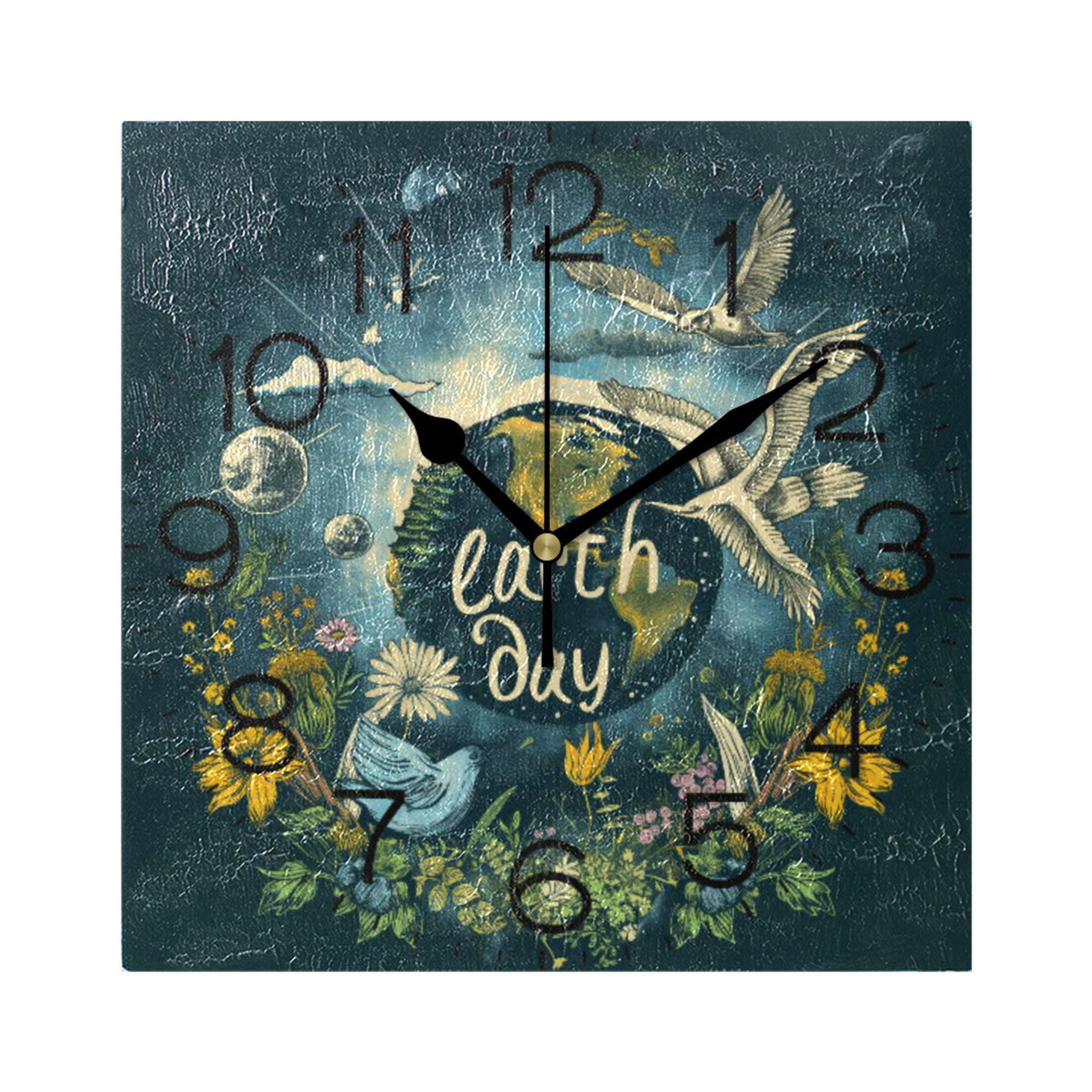 Earth Day Wreath Wall Clock 7.78" Non-Ticking Silent Battery Operated ...
