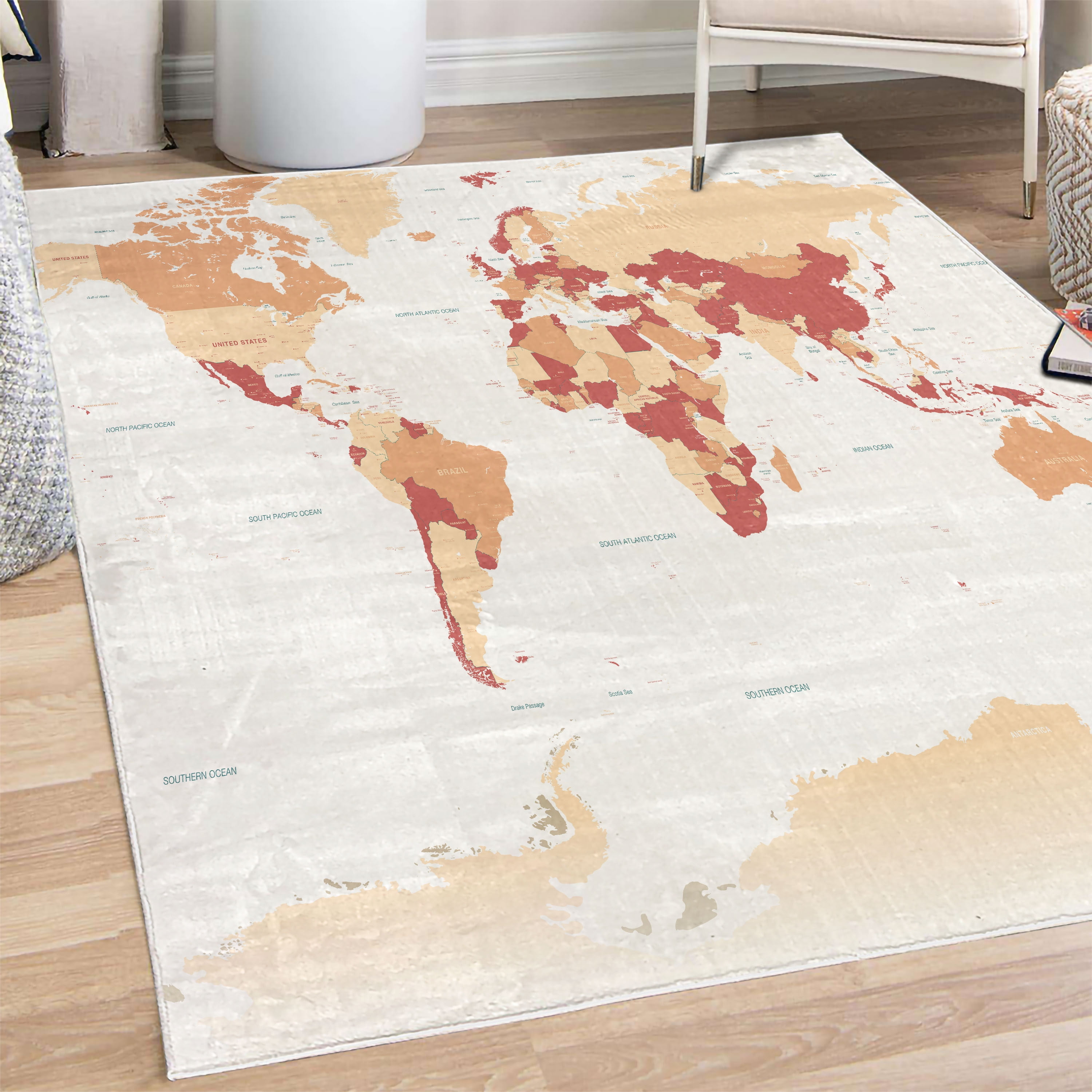 Earth Decorative Rug, Detailed World Map with All Countries Major ...
