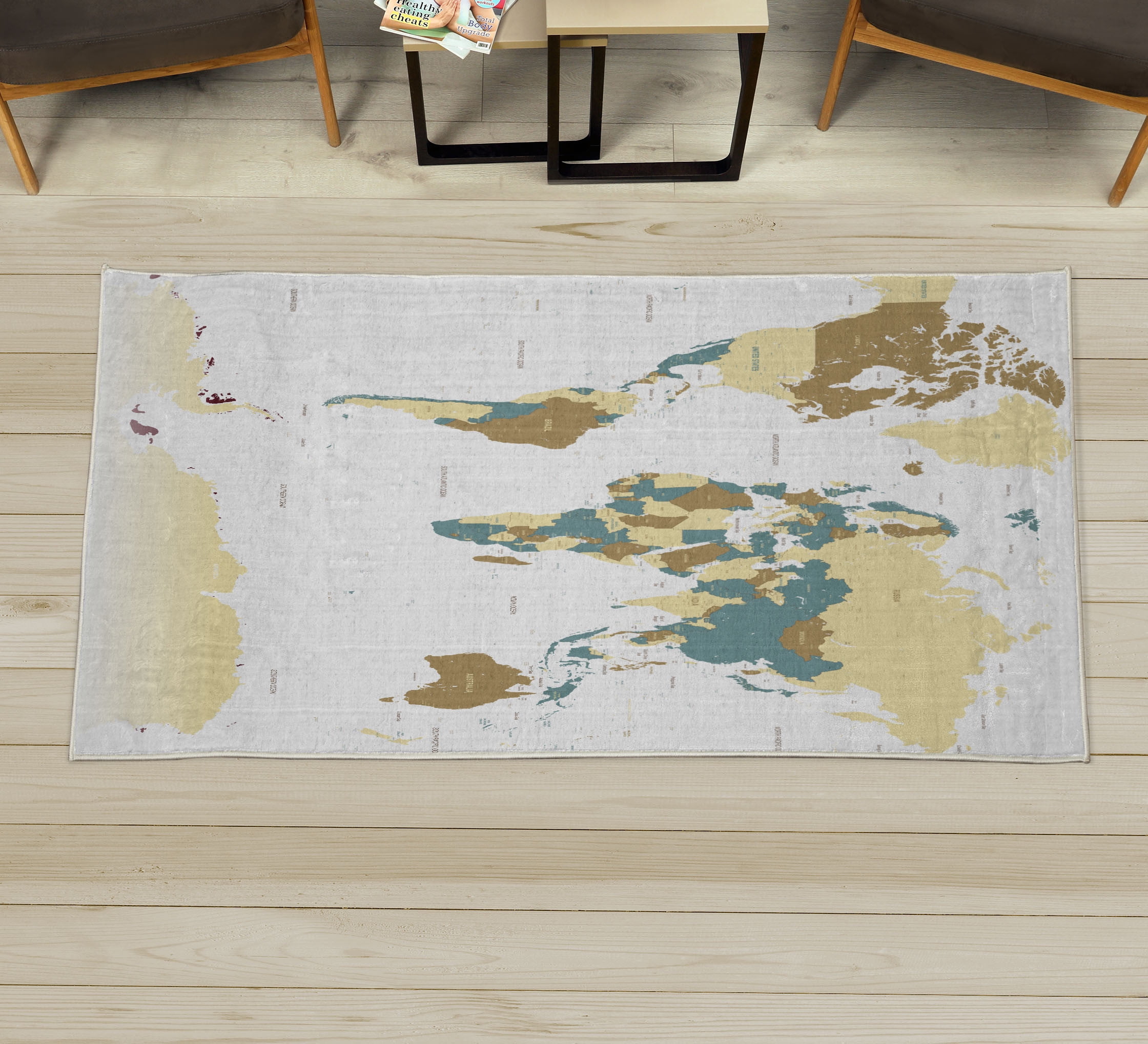 Earth Decorative Rug, Detailed World Map with All Countries Major ...