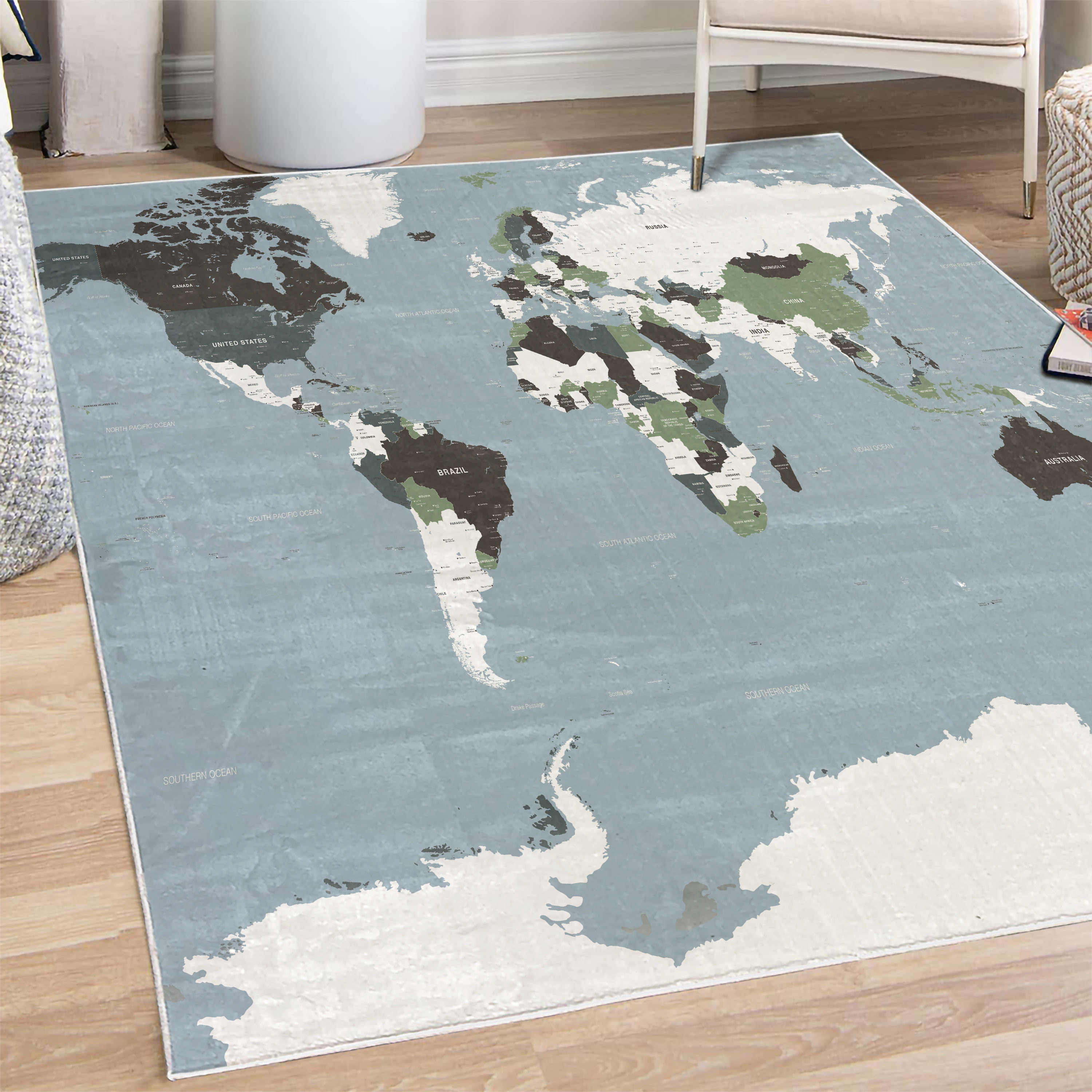 Earth Decorative Rug, Detailed World Map with All Countries Major ...