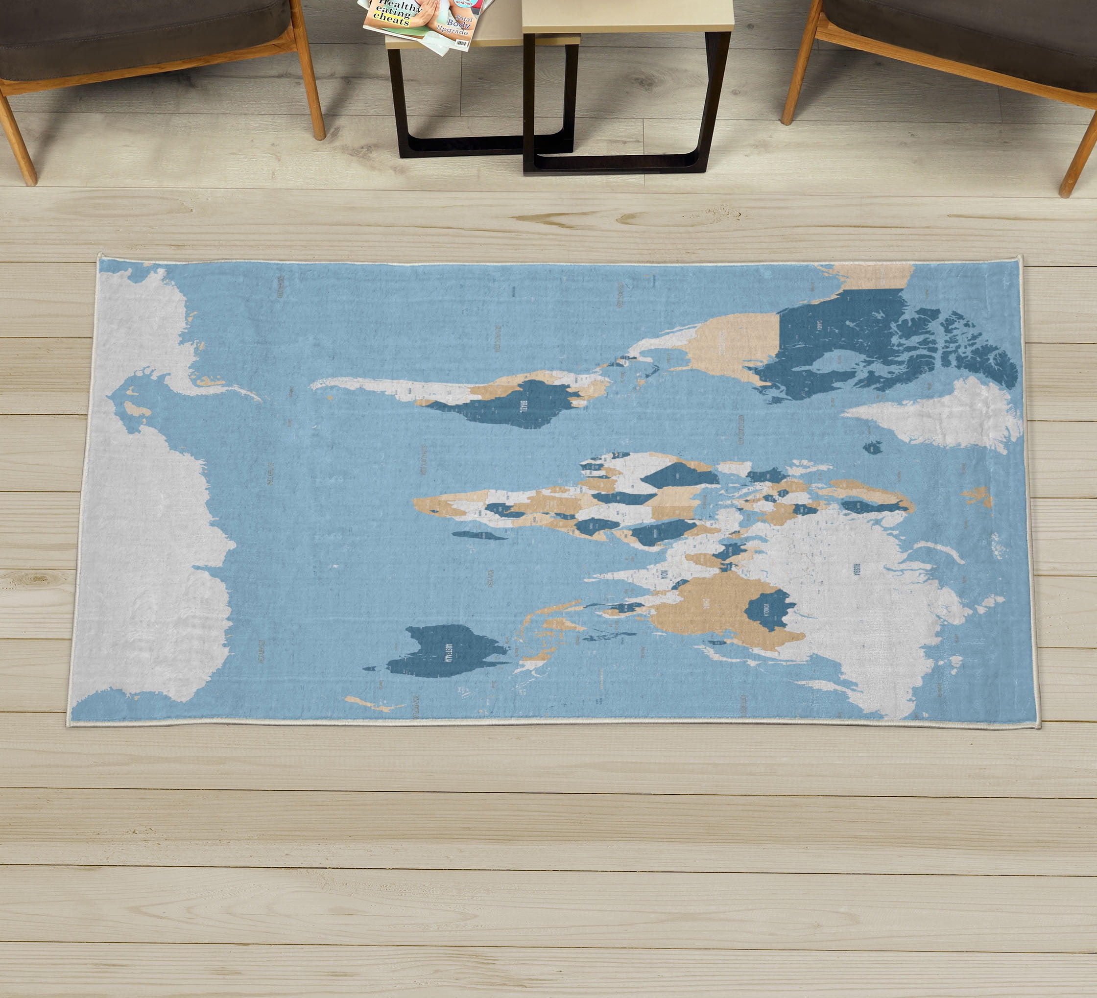Earth Decorative Rug, Detailed World Map with All Countries Major ...