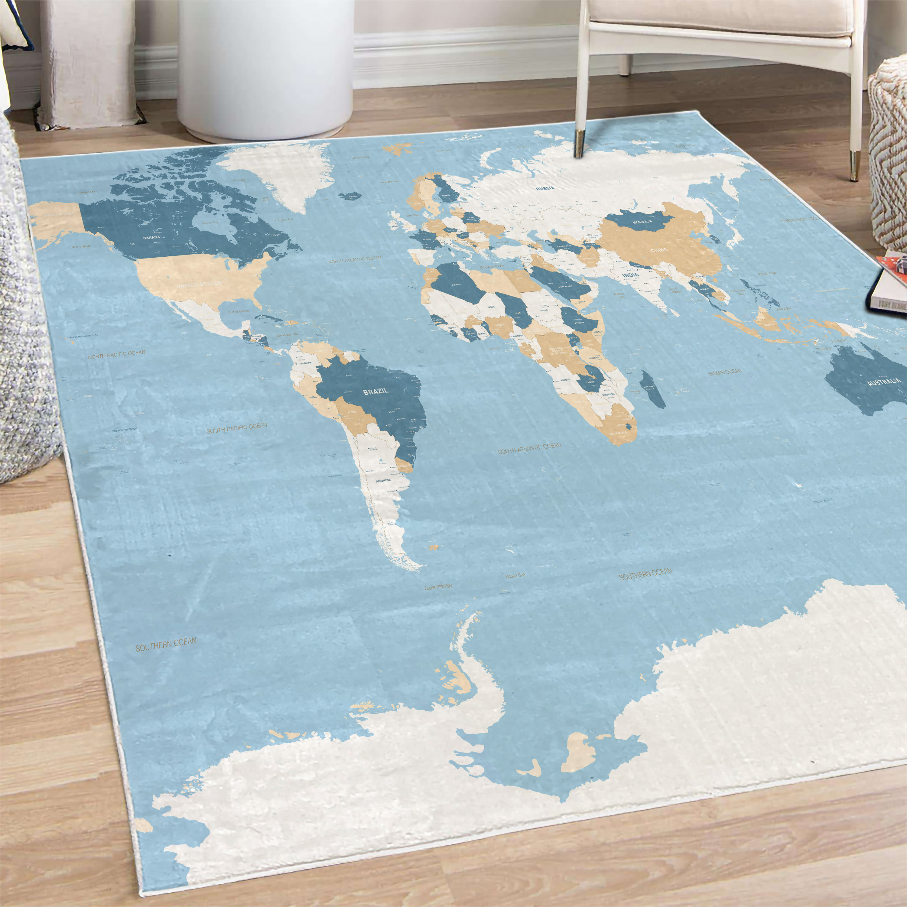 Earth Decorative Rug, Detailed World Map with All Countries Major ...