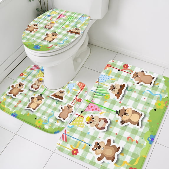 The Earth Dial Mouse Day Bathroom Rugs Set Cute Triangular Flags ...