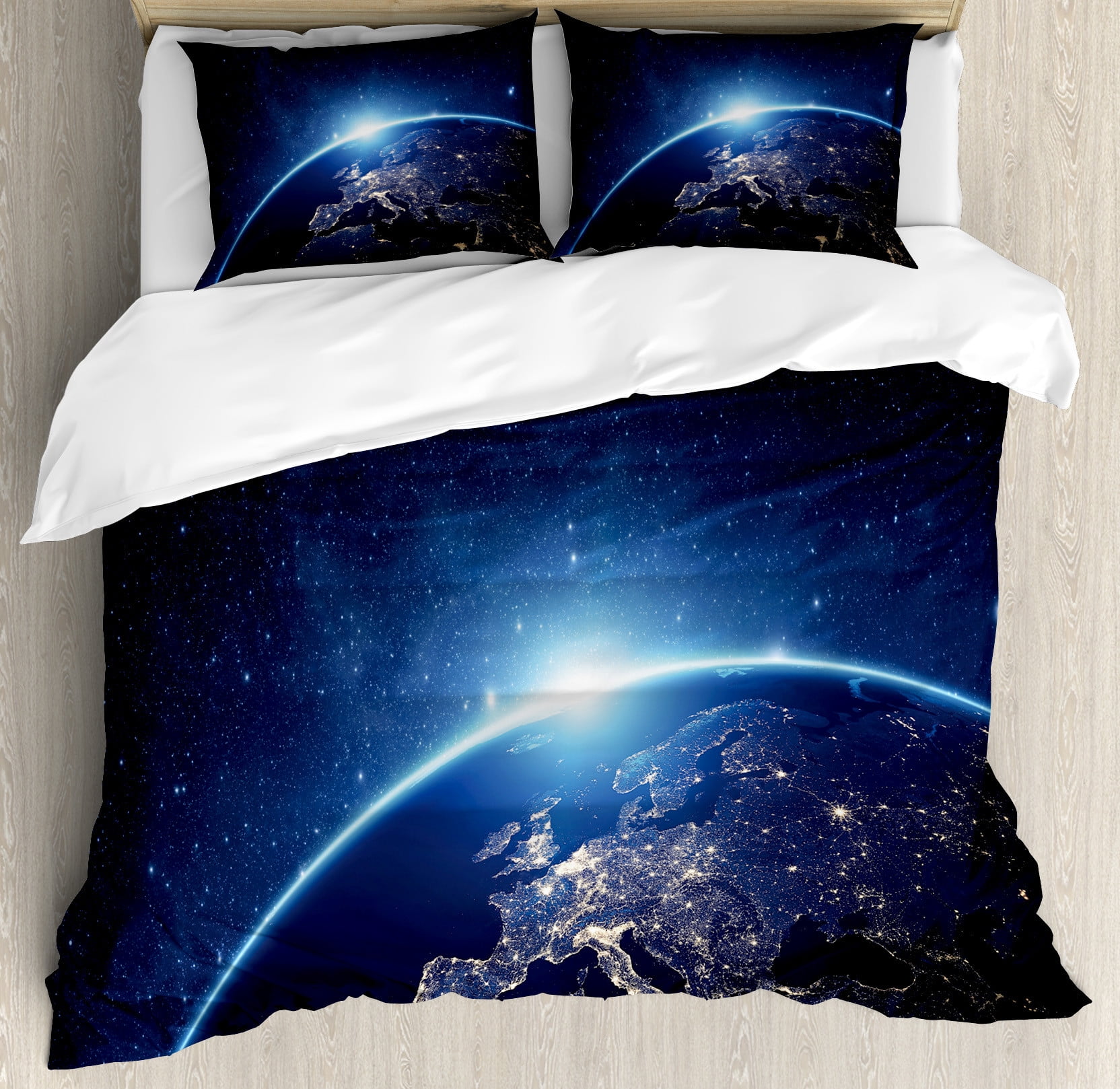 Earth Duvet Cover Set, Planet from the Space at Night Galactic ...