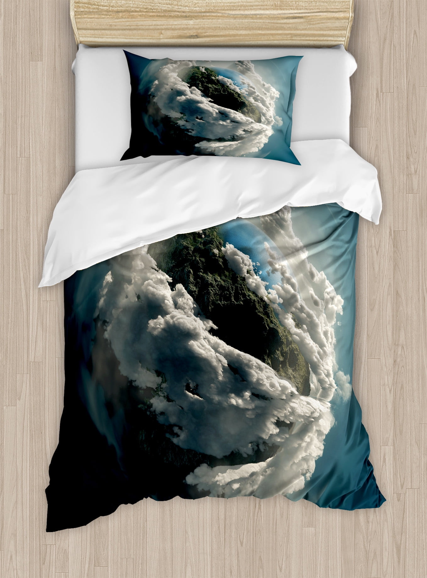 Earth Duvet Cover Set, Planet Surrounded by Majestic Clouds Dramatic ...