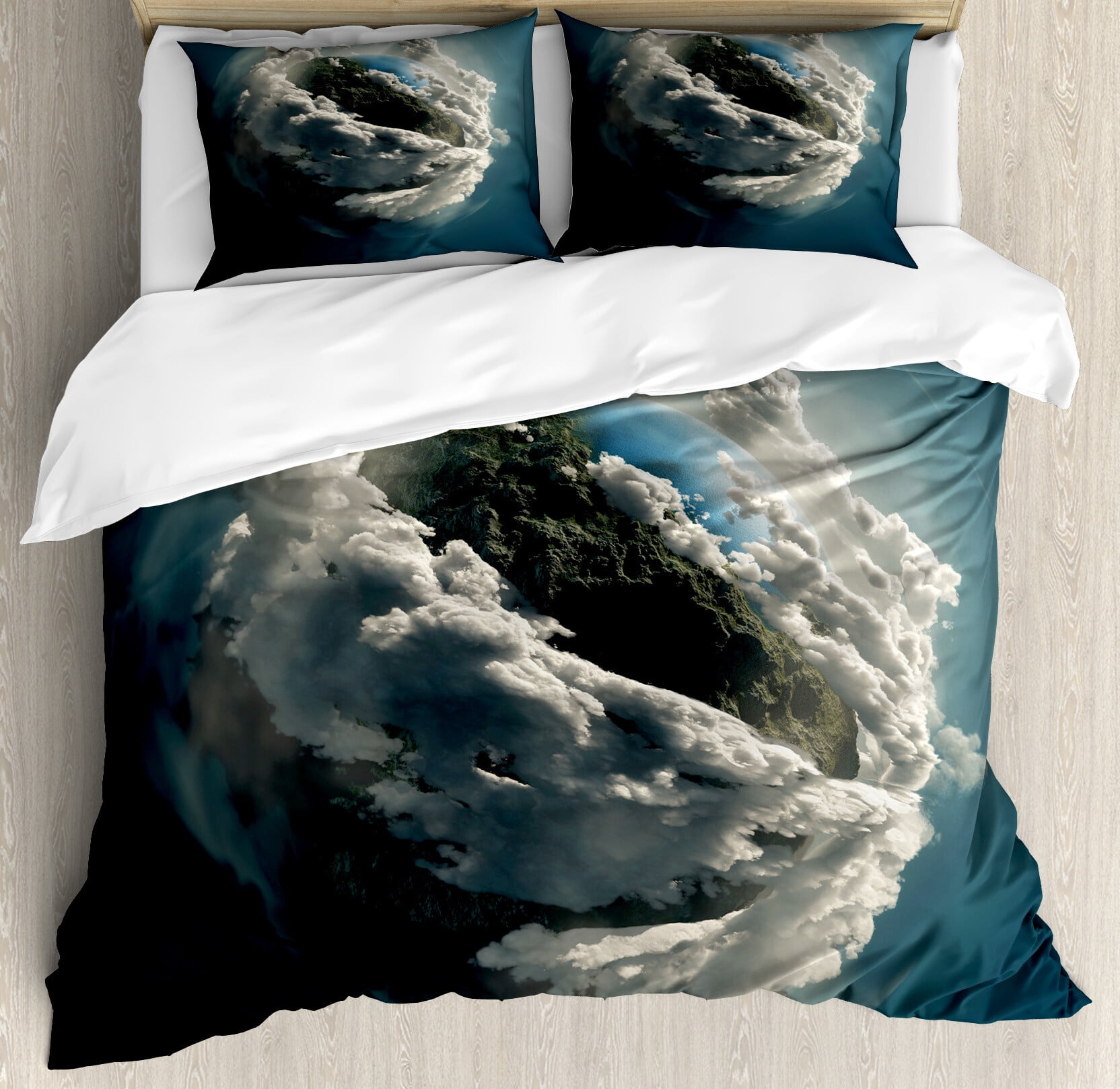 Earth Duvet Cover Set, Planet Surrounded by Majestic Clouds Dramatic ...