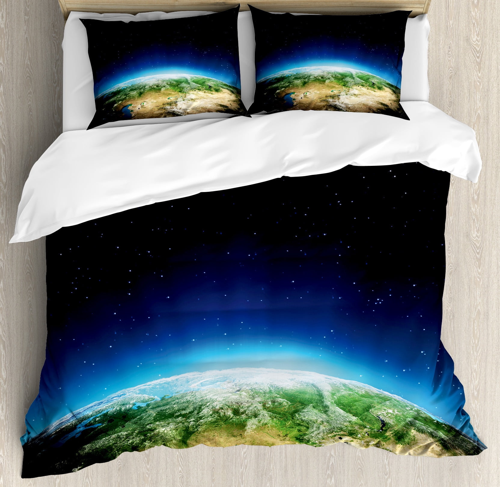Earth Duvet Cover Set, Russia from the Space Starry Night Sky Vivid ...