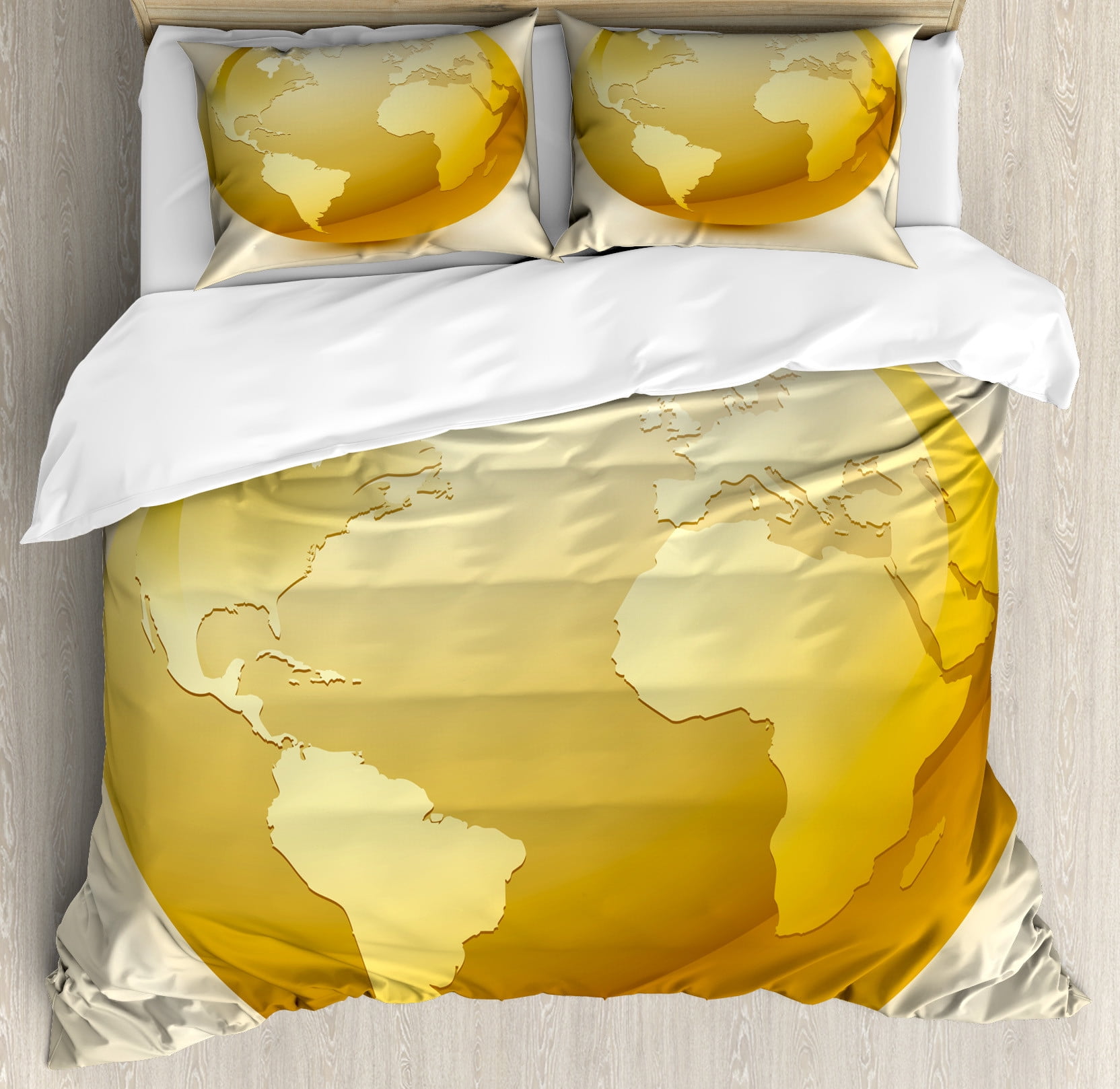 Earth Duvet Cover Set, Vivid Style Earth in Yellow Color World Sphere ...