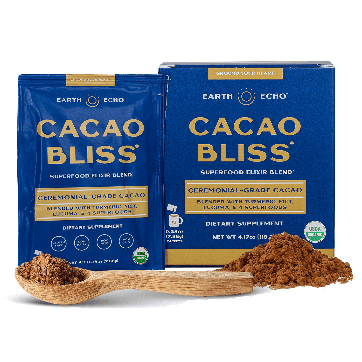 Earth Echo Cacoa Bliss Travel-Sized Organic Superfood Powder with MCT ...