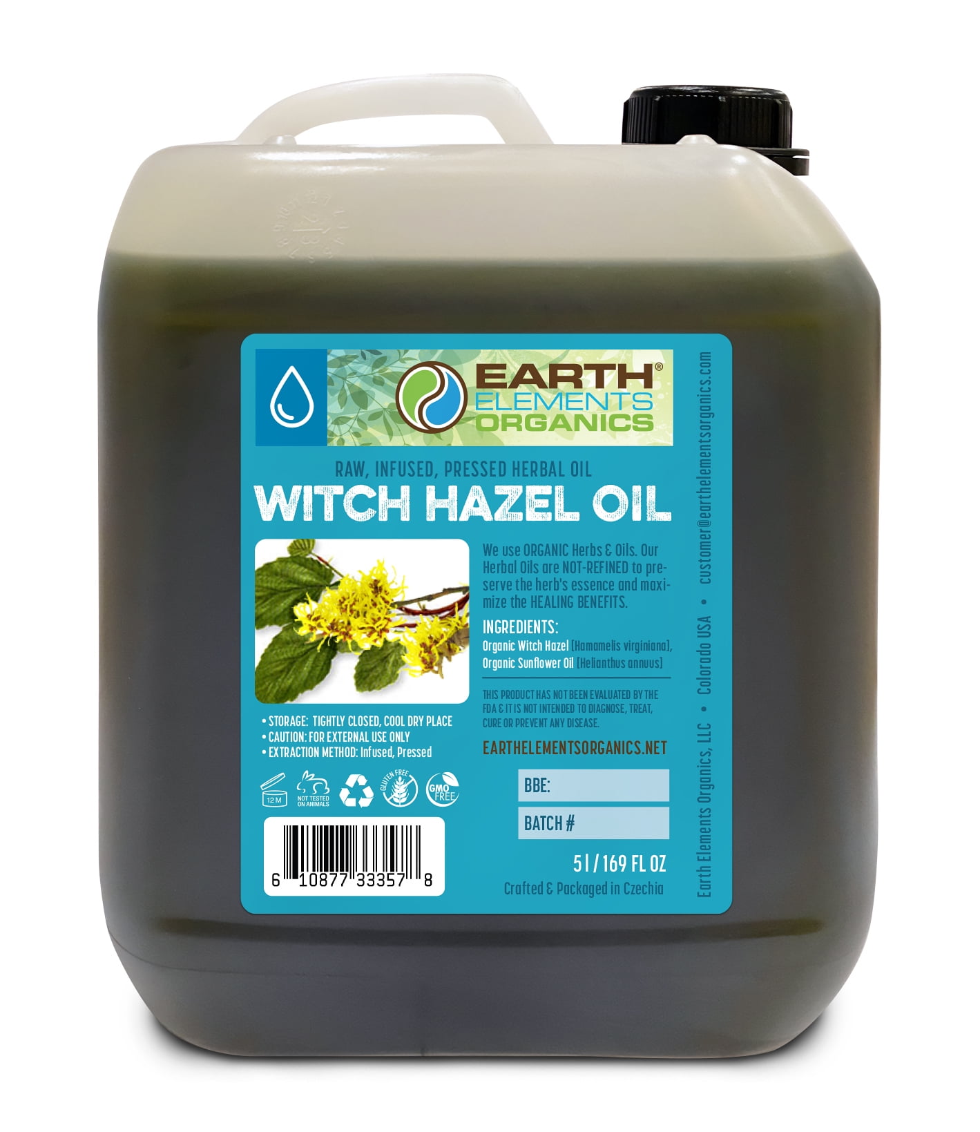 Earth Elements Organics Witch Hazel Oil Raw with Sunflower Oil, Infused ...