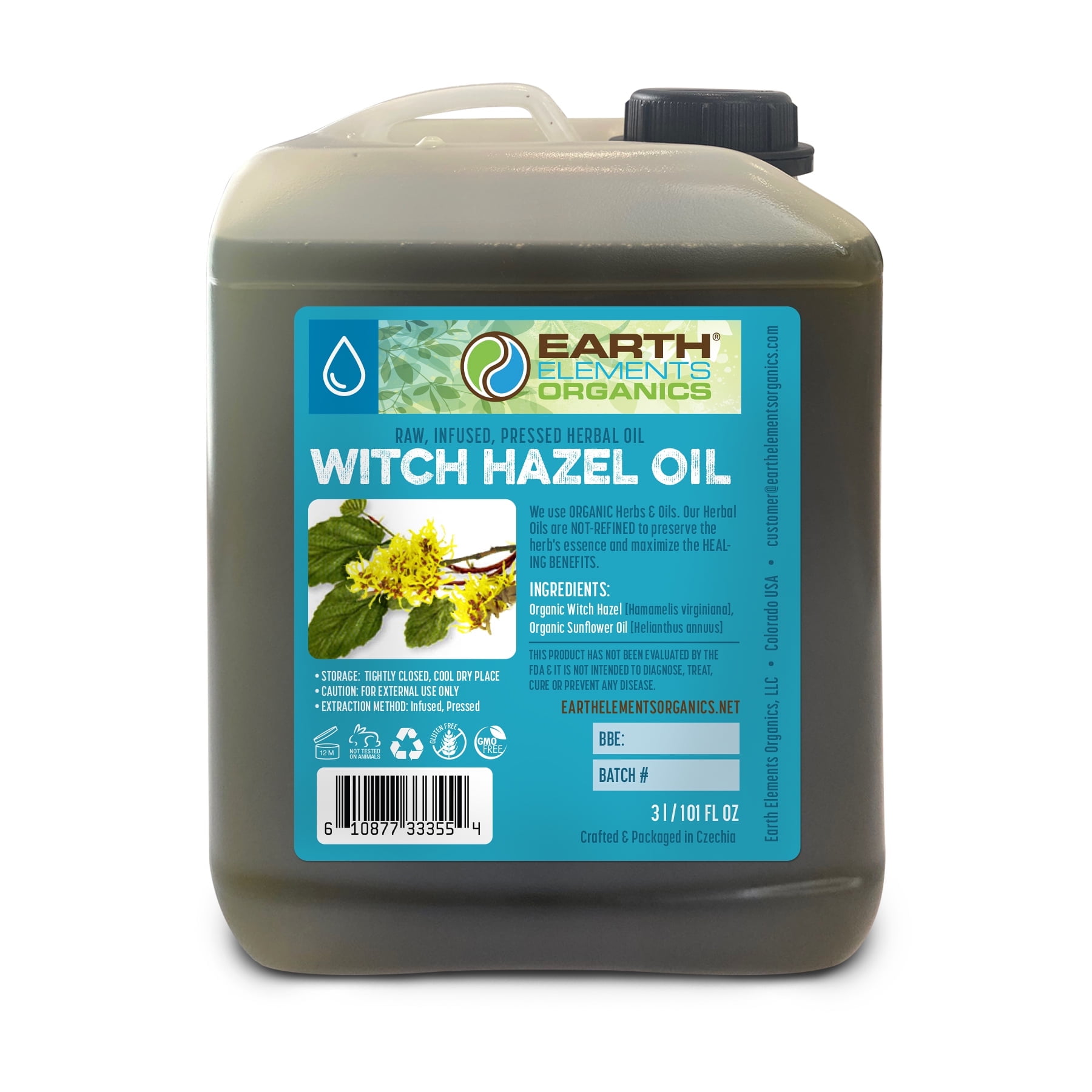 Earth Elements Organics Witch Hazel Oil Raw with Sunflower Oil, Infused ...