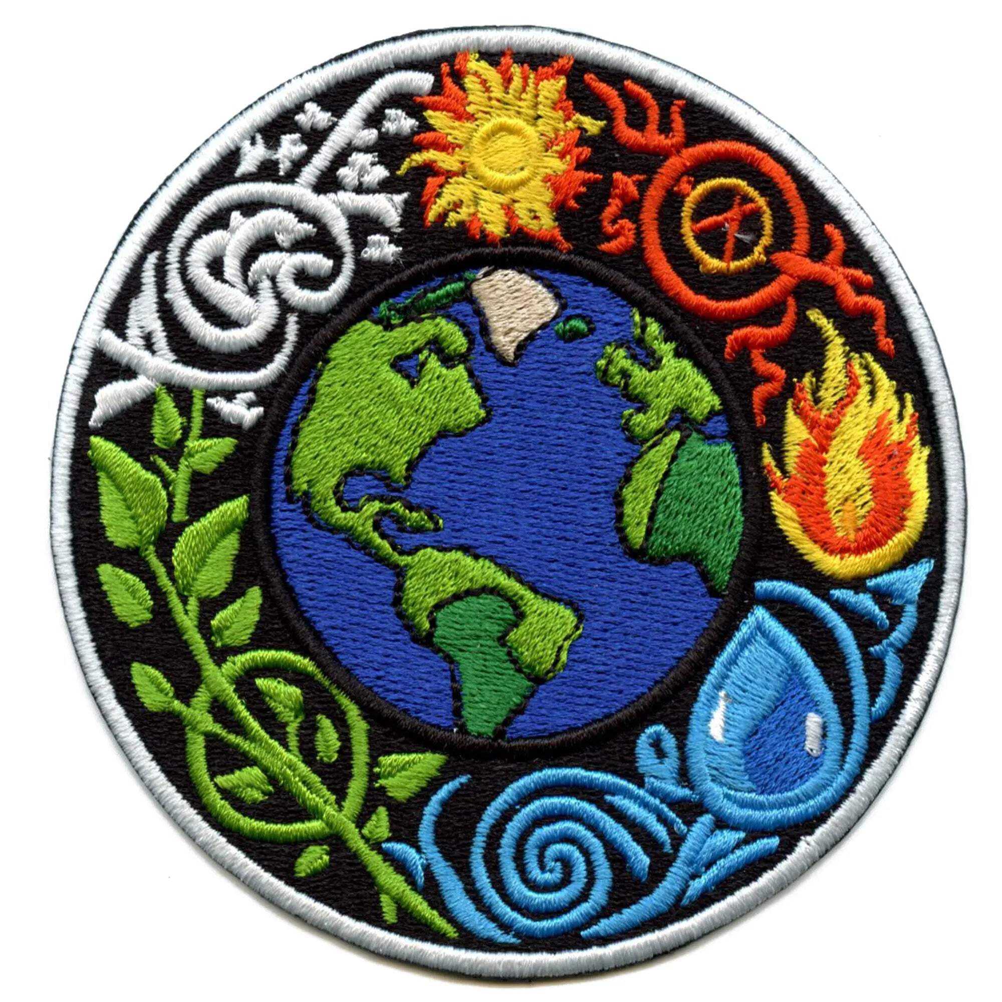 Earth Fire Air Wind Patch Global Nature Elements Embroidered Iron On ...