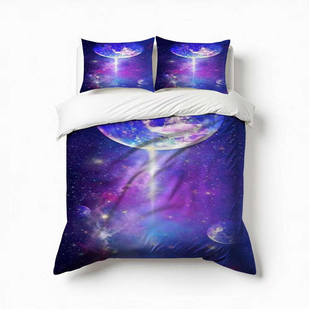 Earth Galaxy Space Bedding Set 3 Pcs Soft Microfiber Quilt Cover For ...