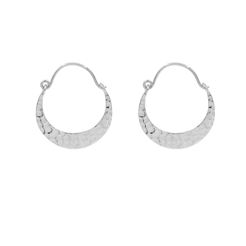 Earth Gems Jewelry 925 Sterling Silver One Side Hammered Moon Hoop ...