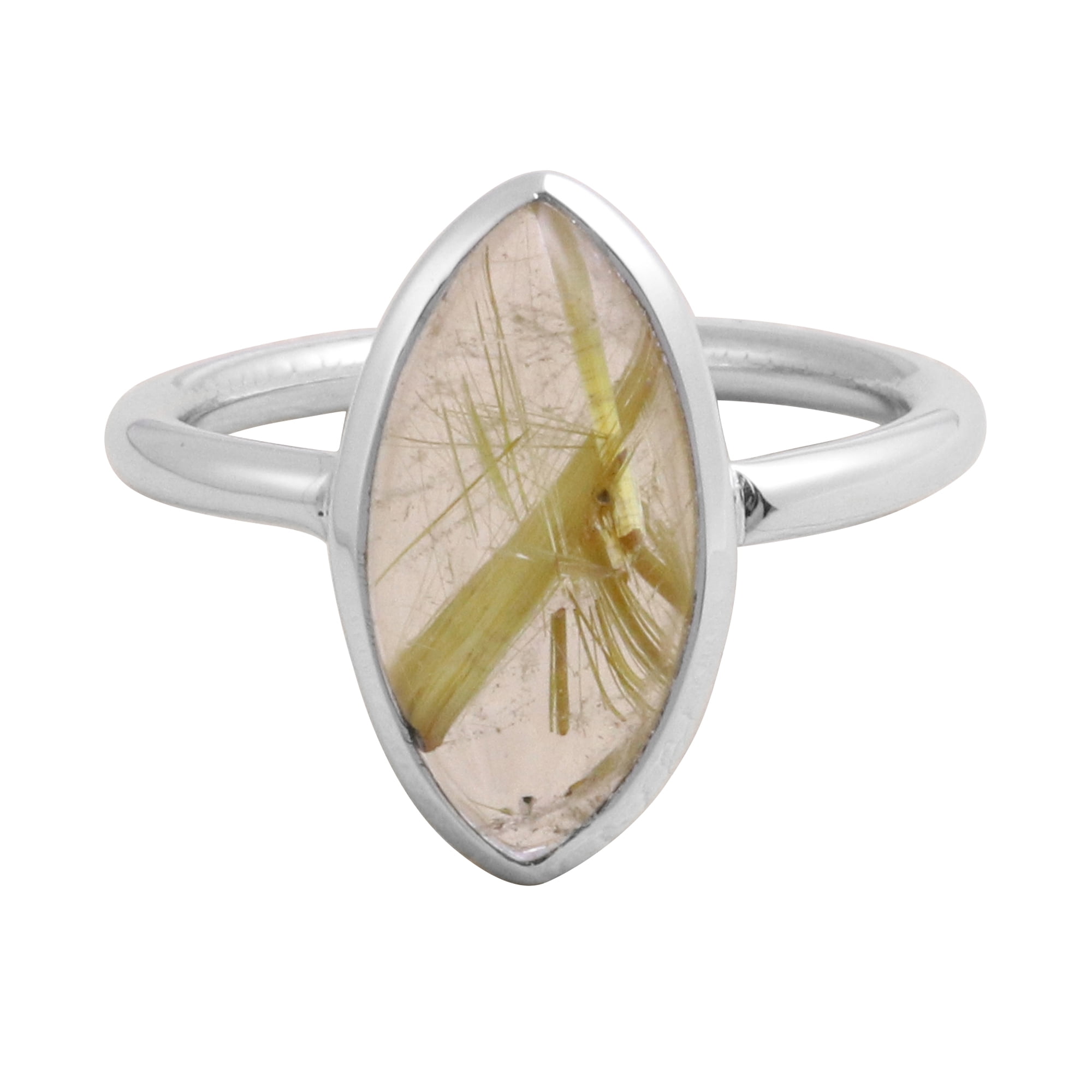 Earth Gems Jewelry Rutilated Quartz Ring Sterling Silver Ring Golden ...