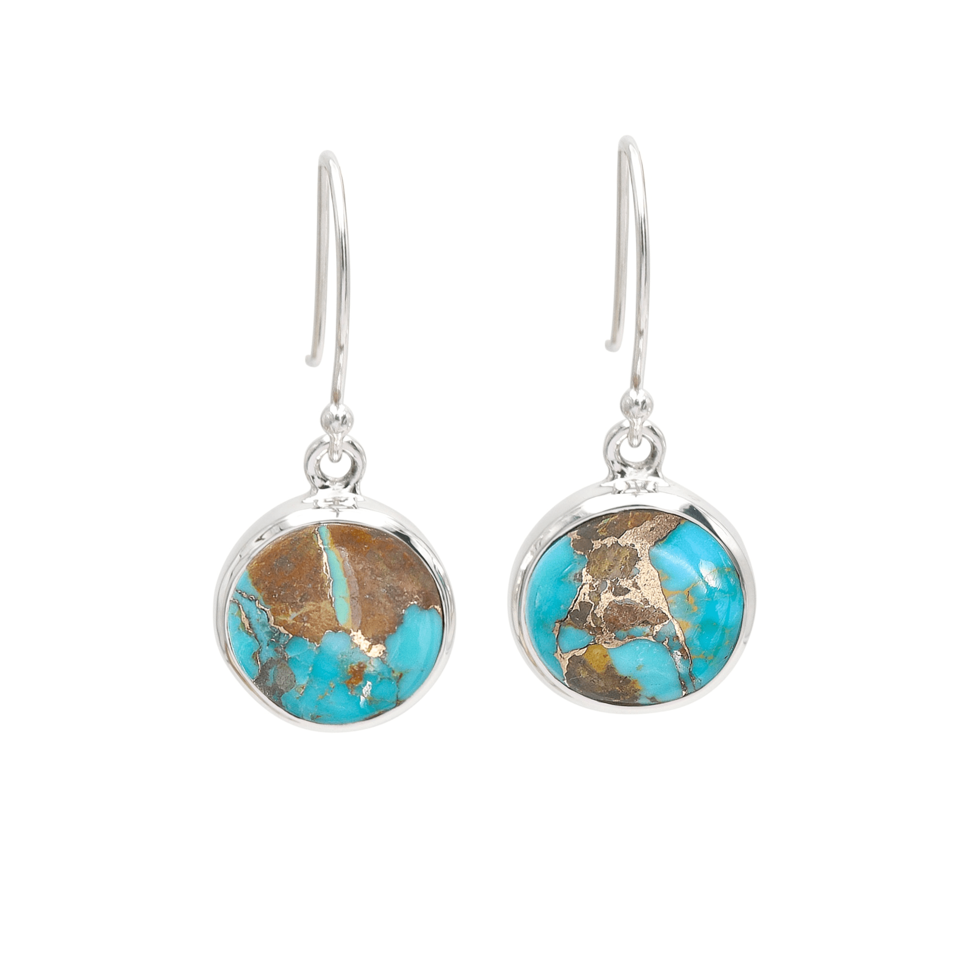 Earth Gems Jewelry Turquoise Gemstone Dangle Earrings Silver Round ...