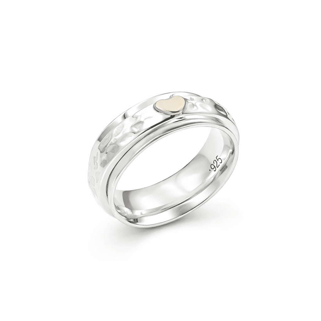 Earth Gems Jewelry Sterling Silver Heart Accent Spinner Ring – Two-Tone ...
