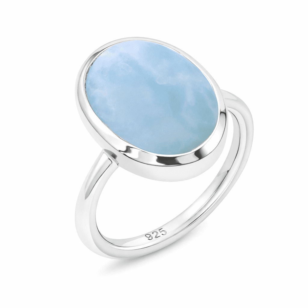 Earth Gems Larimar Ring - Sterling Silver Oval Gemstone Jewelry for ...