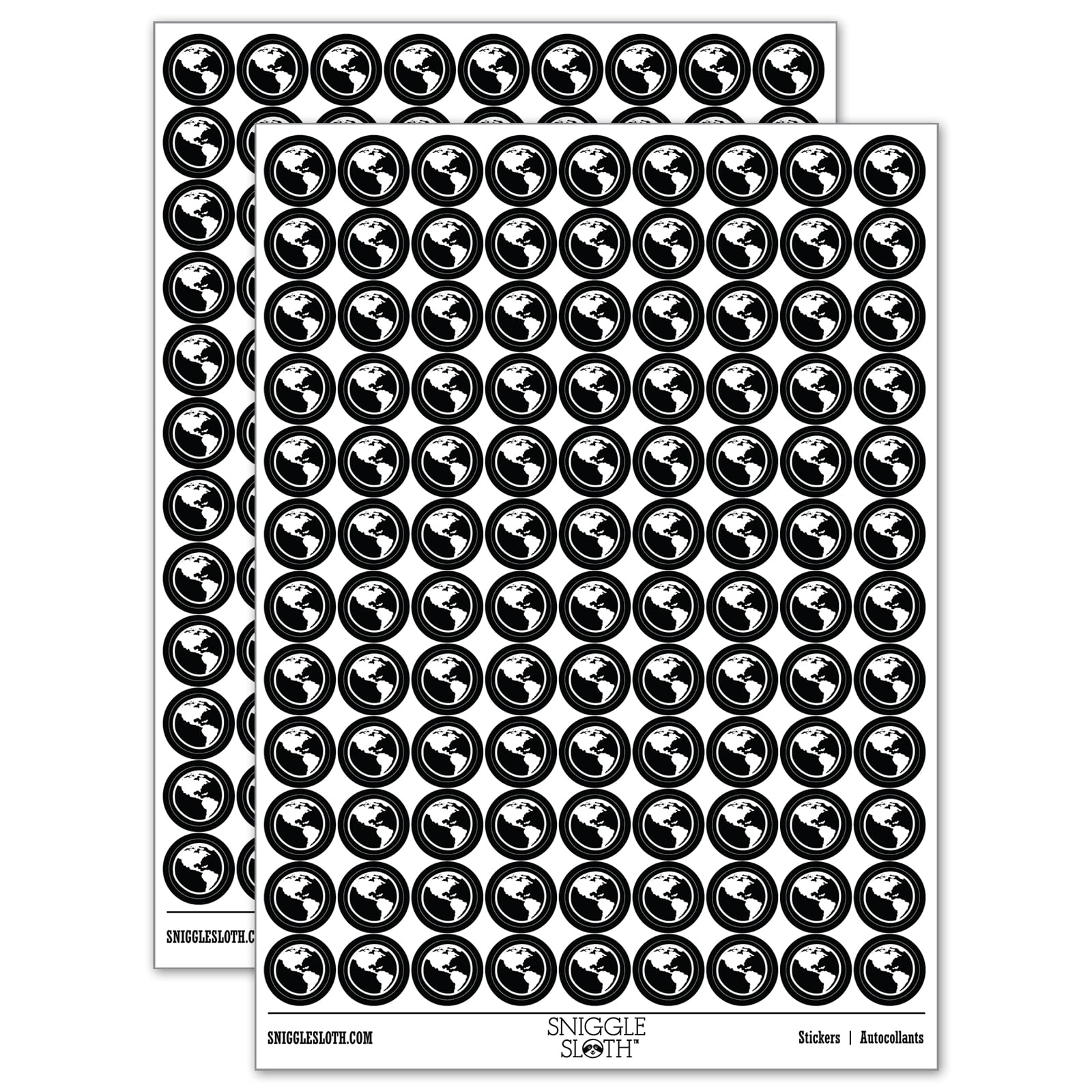 Earth Globe Travel Doodle 200+ Round Stickers - Black - Gloss Finish ...