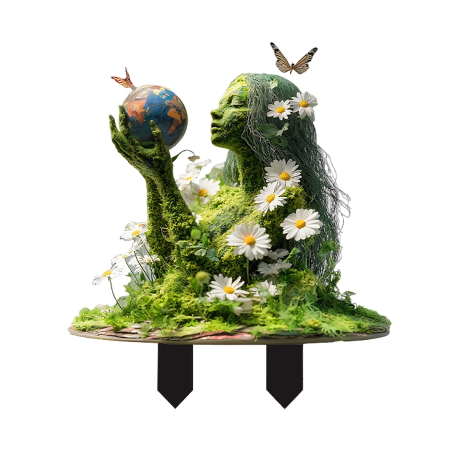 Earth Goddess Garden Statue with Flowers and Butterflies, Unique Eco ...