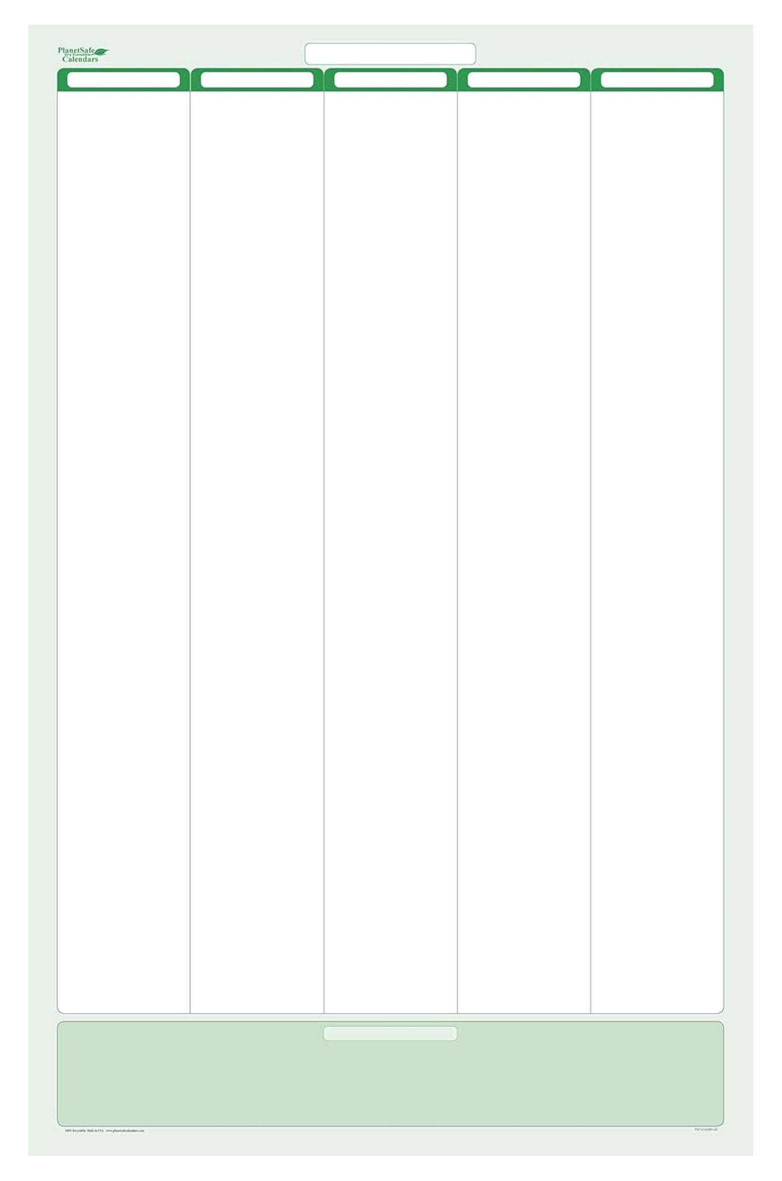 Earth Green 5-Column Dry-Erasable Task, Goals & Objectives Wall ...