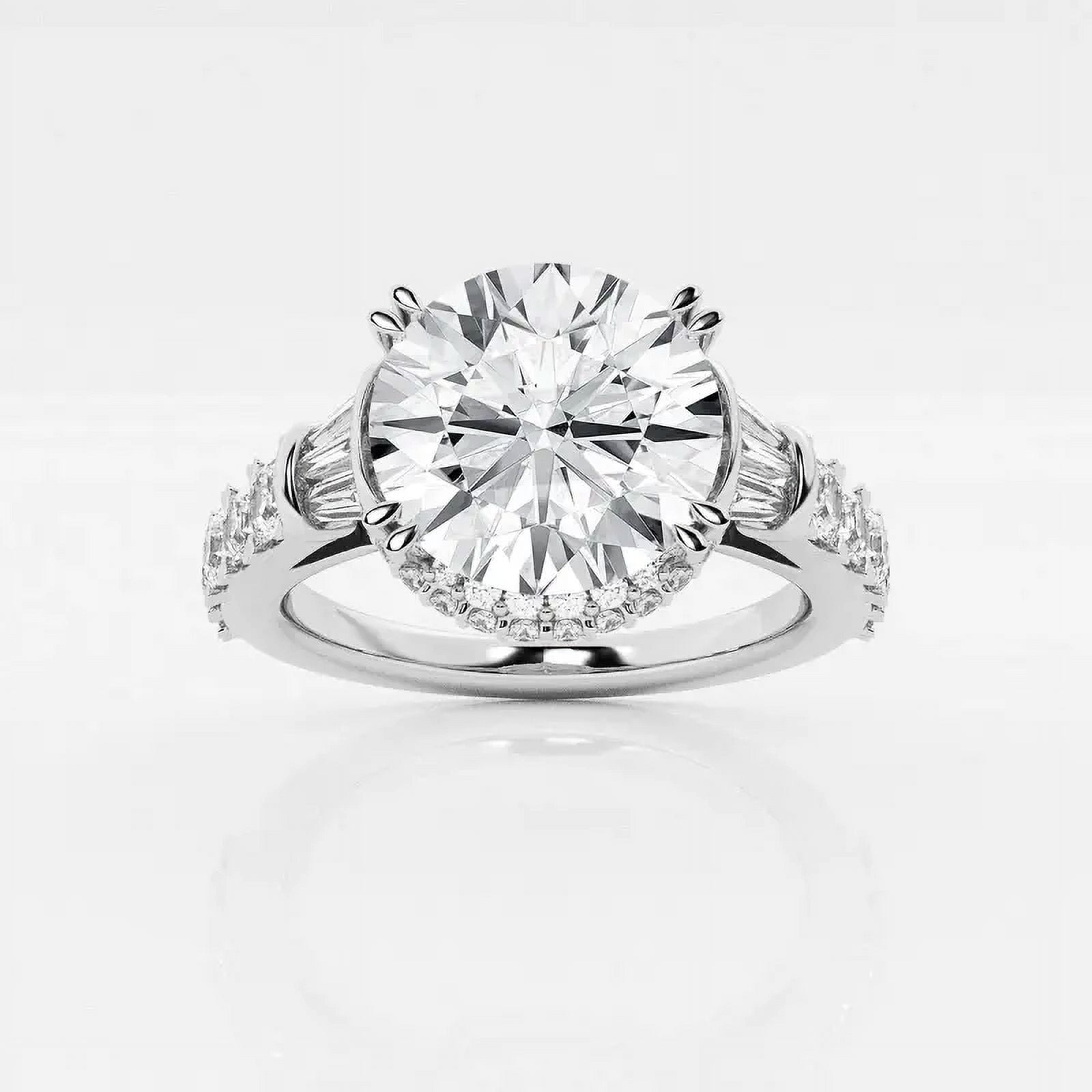 Earth Jewel Round Cut 2 Ct Lab Created Diamond Engagement Wedding Ring - Solitaire with Side ...