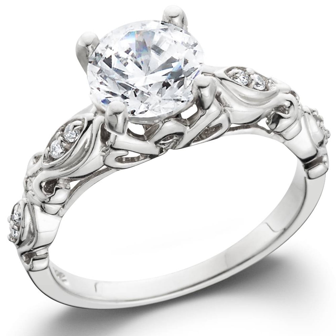 Earth Jewelry 1.3 Ct Round Brilliant Cut Moissanite Ring - 14K White ...