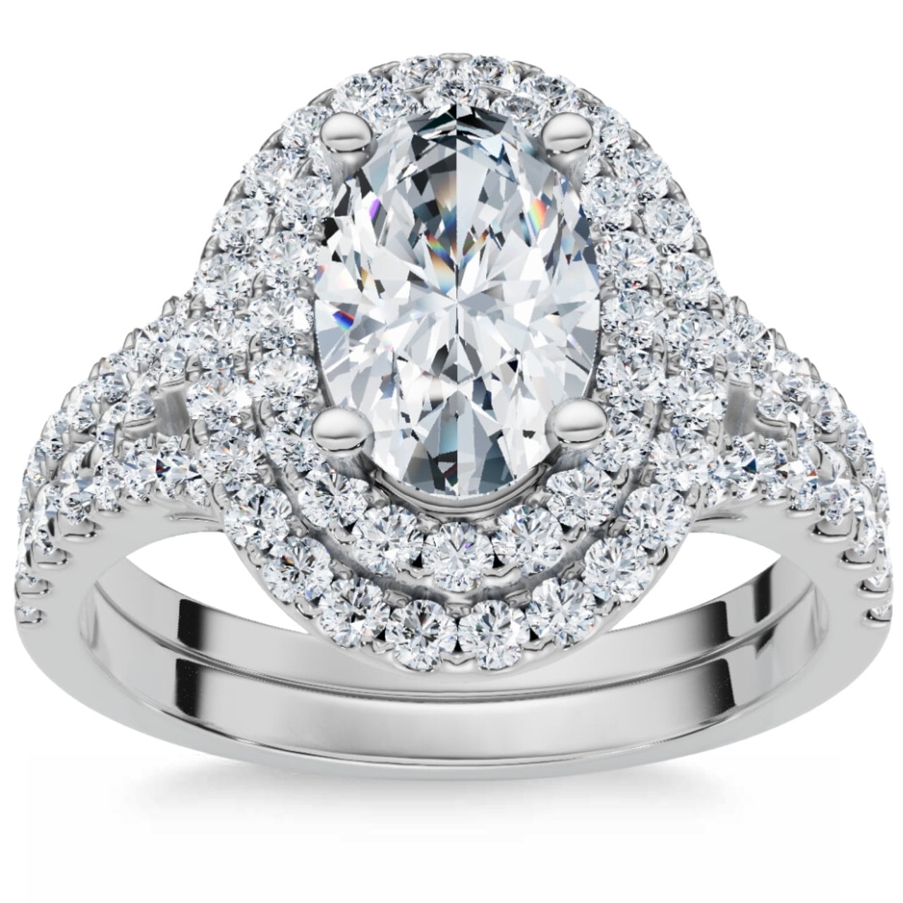 Earth Jewelry 14K White Gold Plated Ring - Oval Cut Excellent 1.4 Ct ...