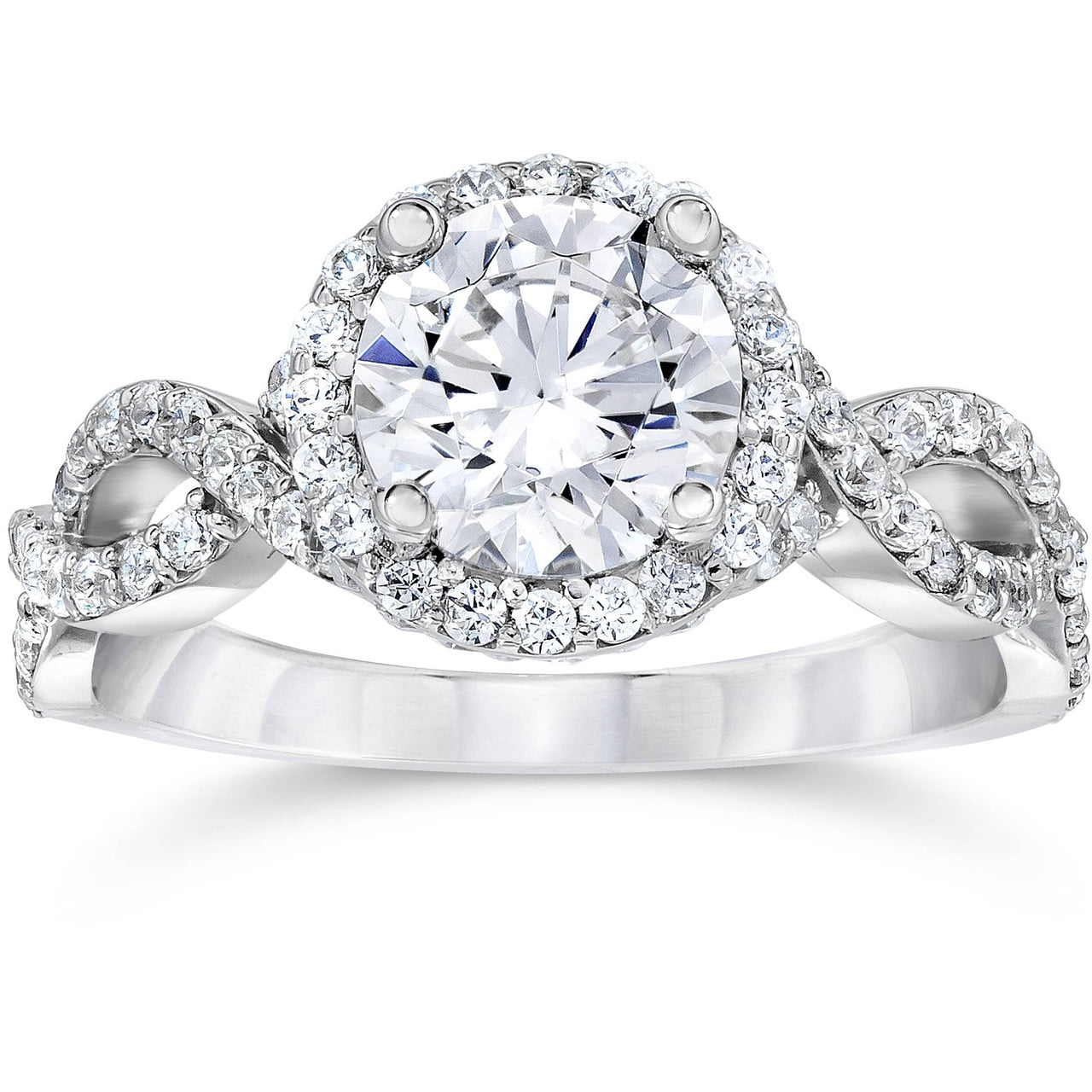 Earth Jewelry Round Cut 2.1 Ct Excellent White Moissanite Rings - 14K White Gold Plated ...