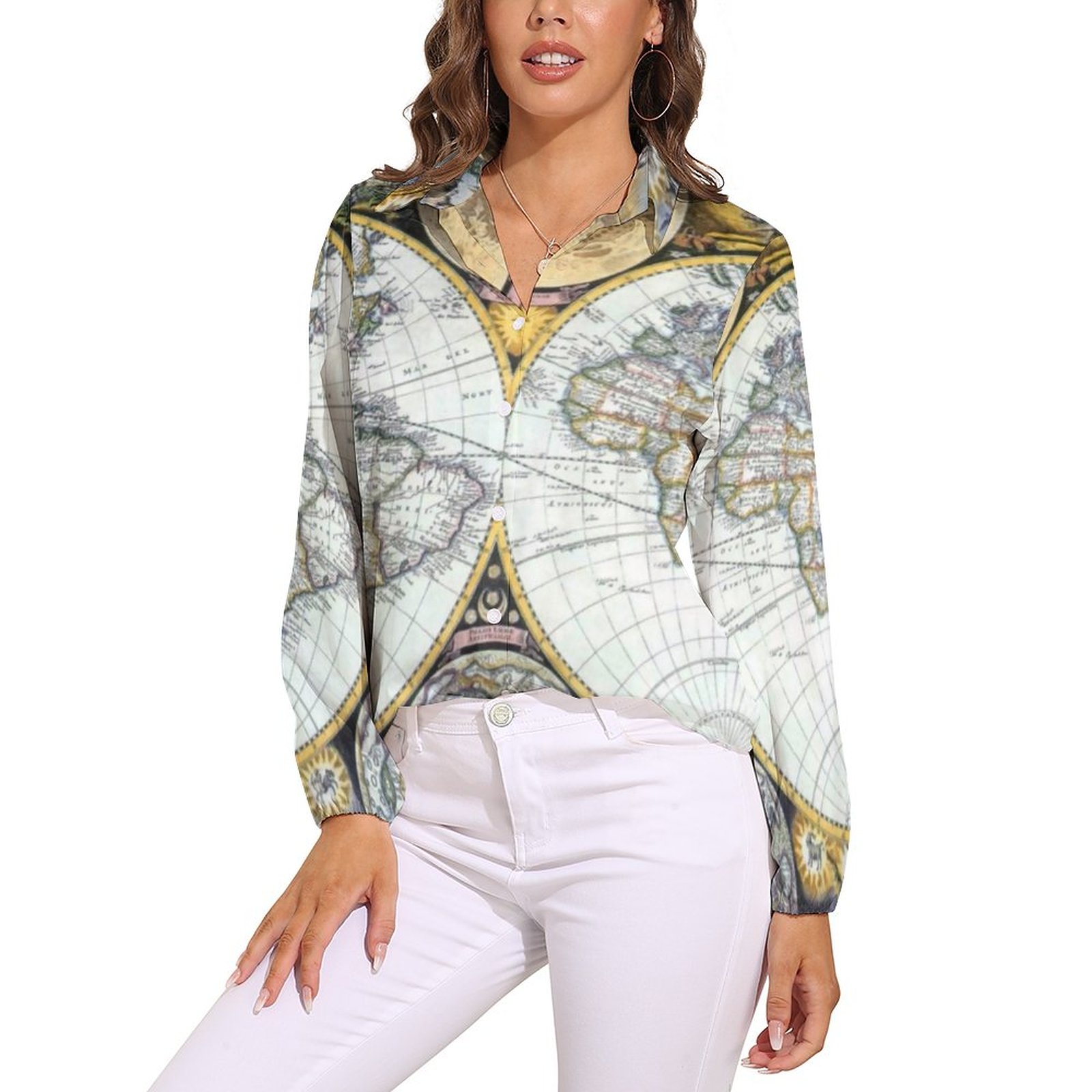 Earth Map Blouse Vintage Map of The World Kawaii Printed Blouses Women ...