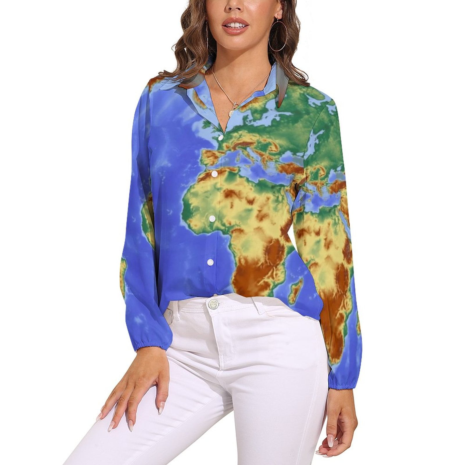 Earth Map Blouse Vintage Map of The World Kawaii Printed Blouses Women ...