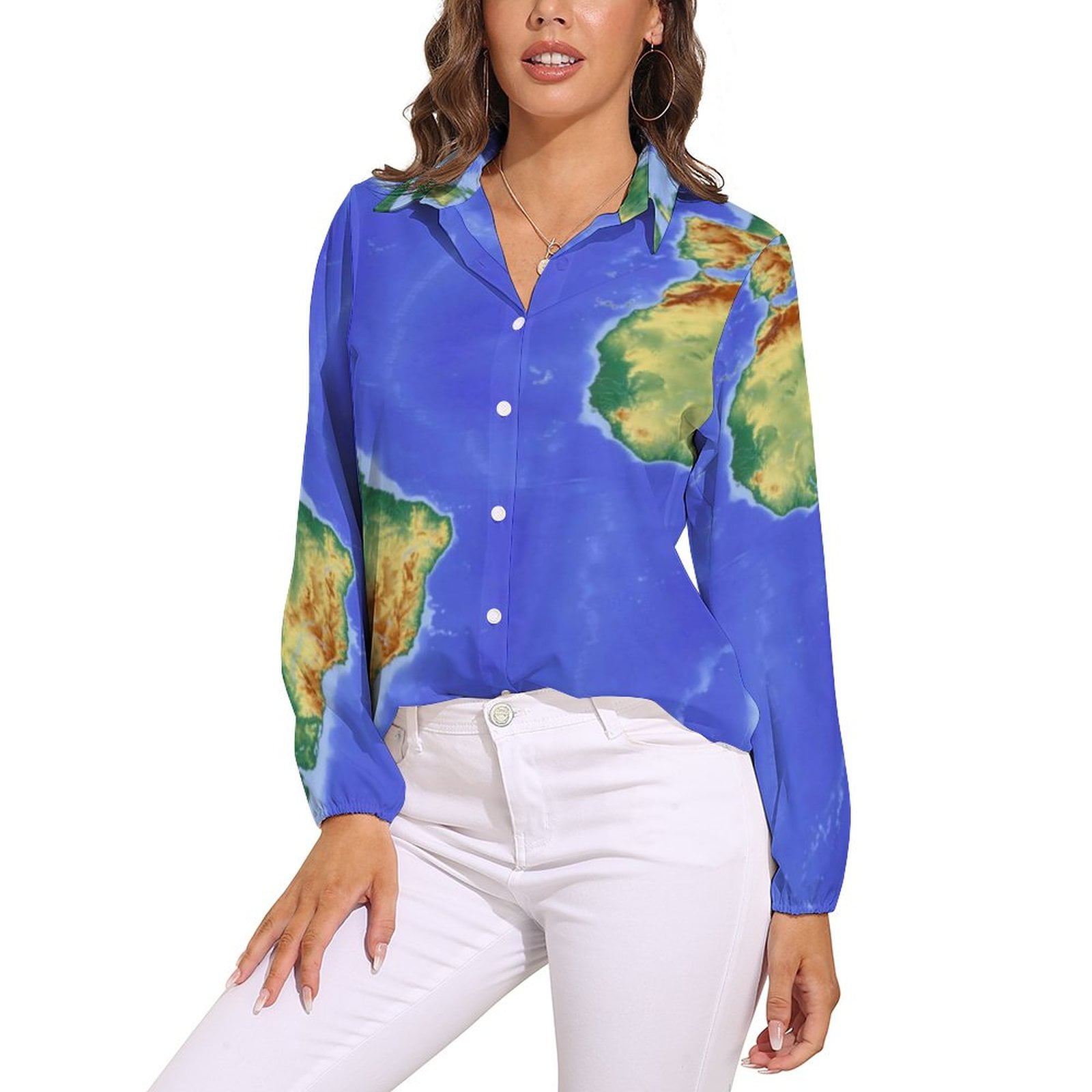 Earth Map Blouse Vintage Map of The World Kawaii Printed Blouses Women ...