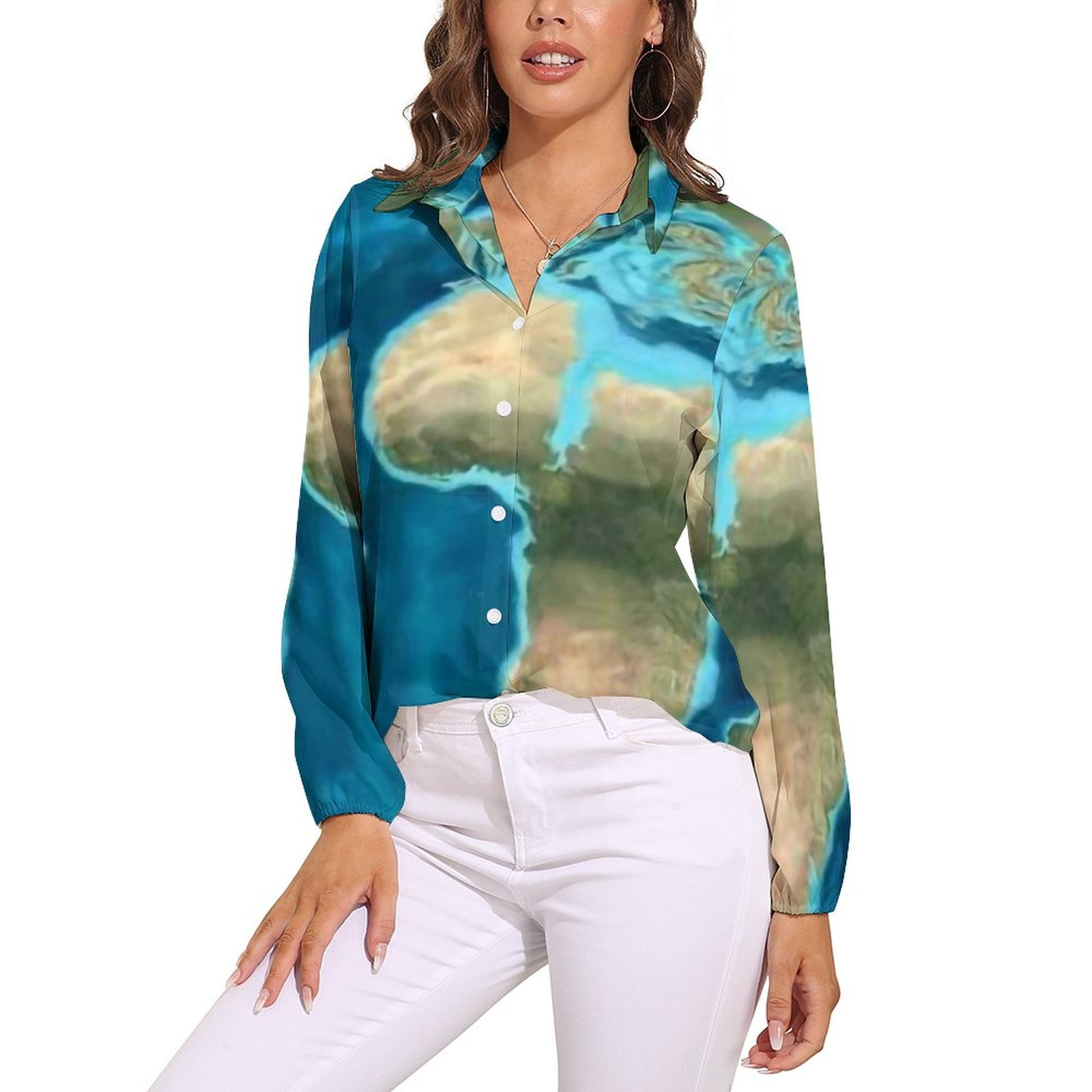 Earth Map Blouse Vintage Map of The World Kawaii Printed Blouses Women ...