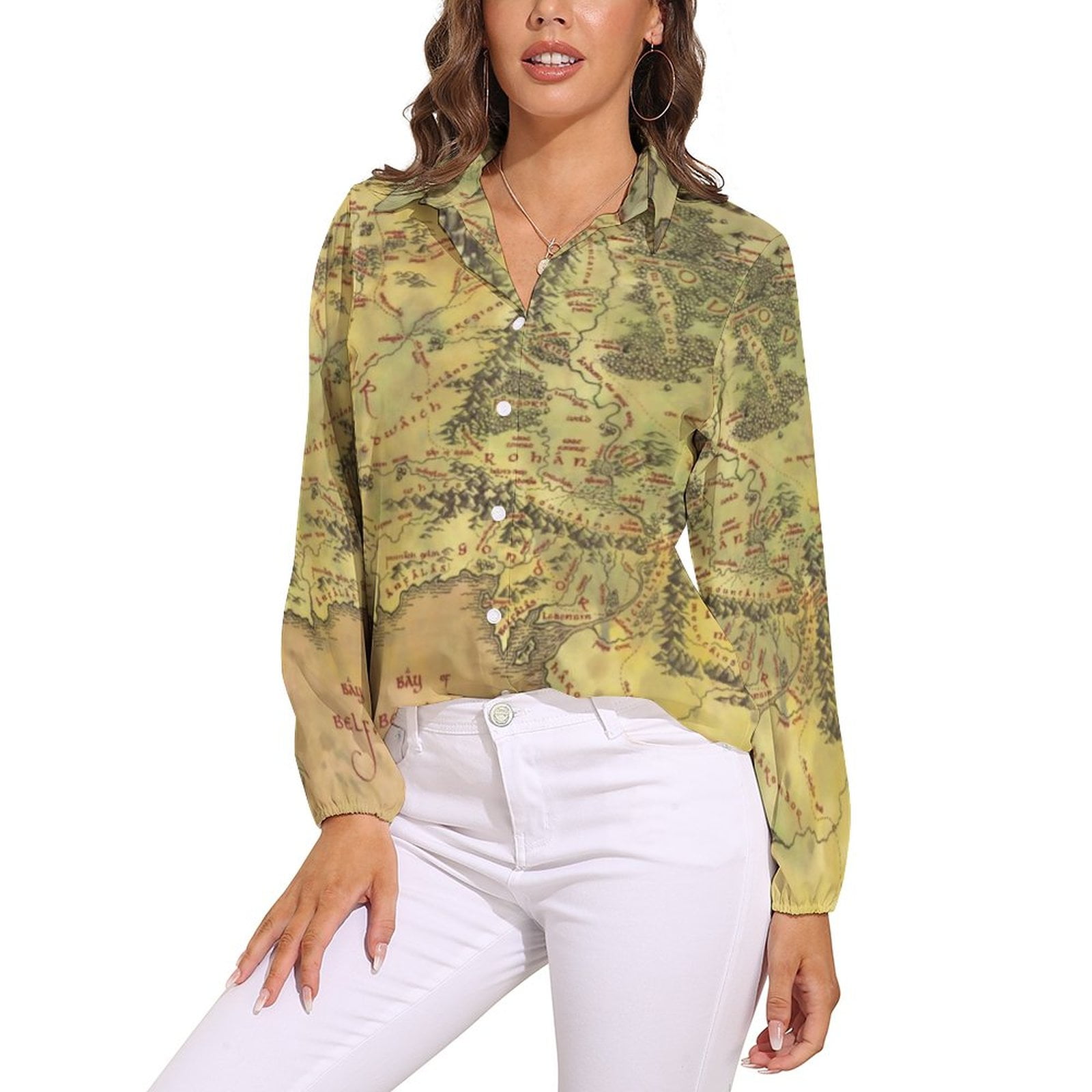 Earth Map Blouse Vintage Map of The World Kawaii Printed Blouses Women ...