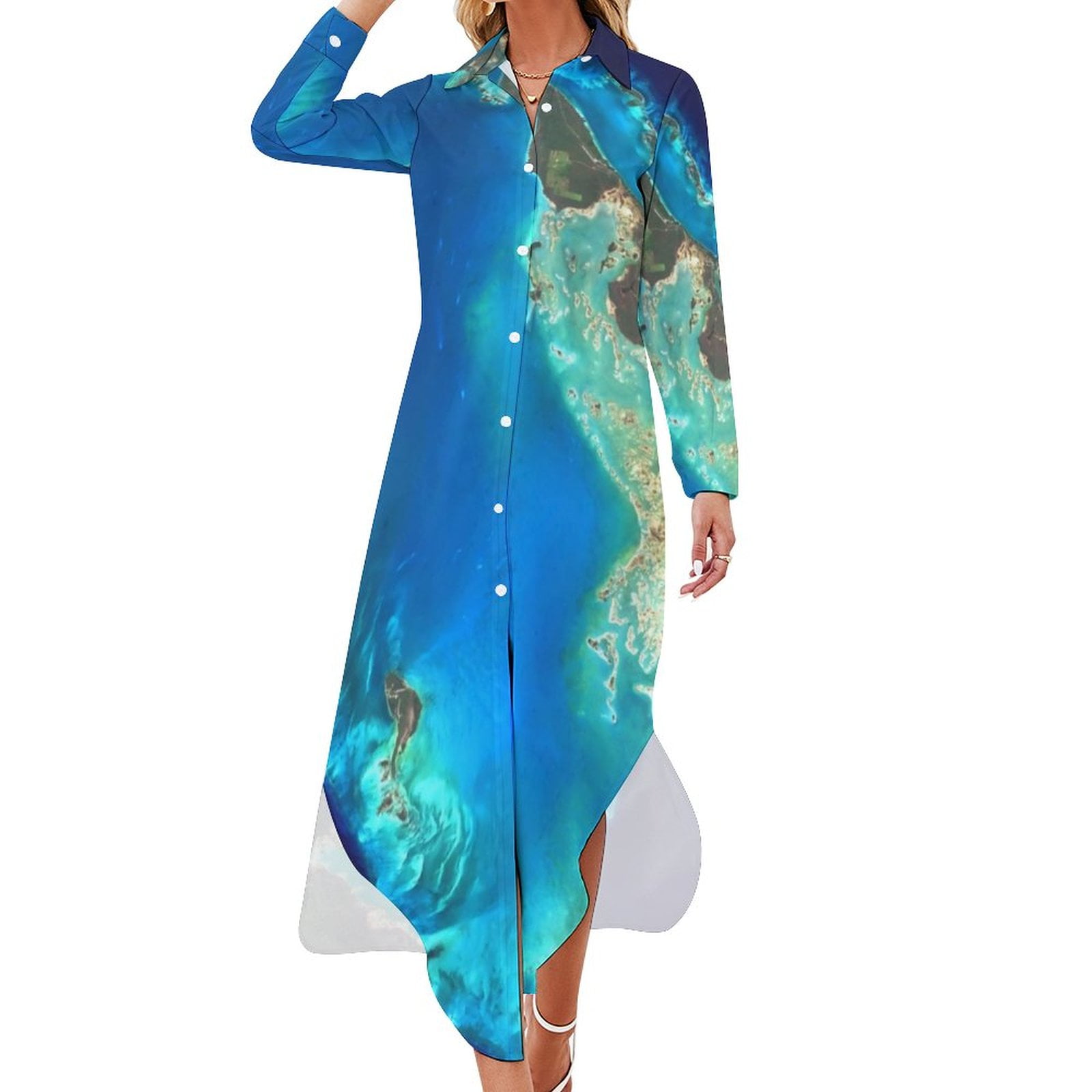 Earth Map Casual Dress Map of The World Stylish Dresses V Neck Cute ...