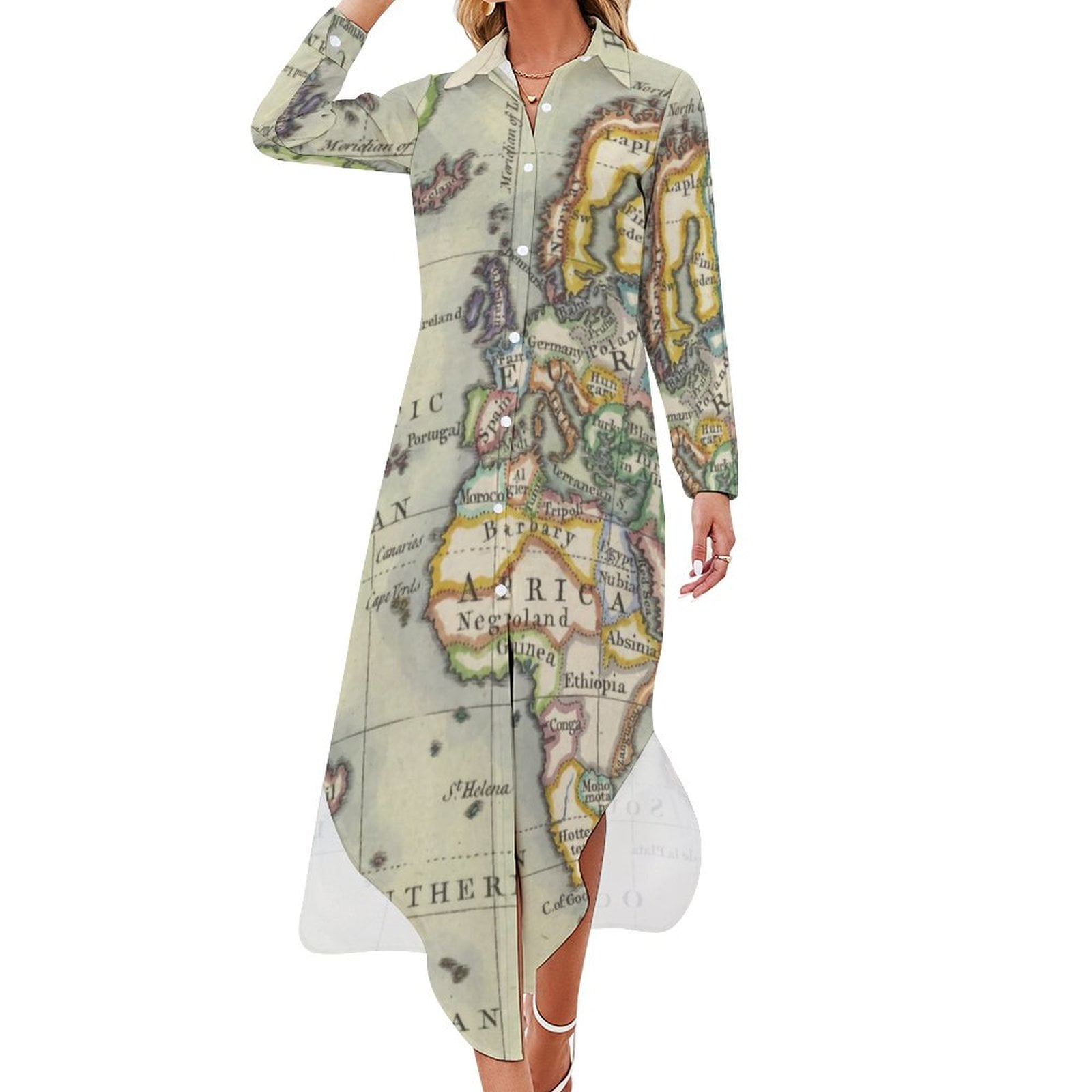 Earth Map Casual Dress Map of The World Stylish Dresses V Neck Cute ...