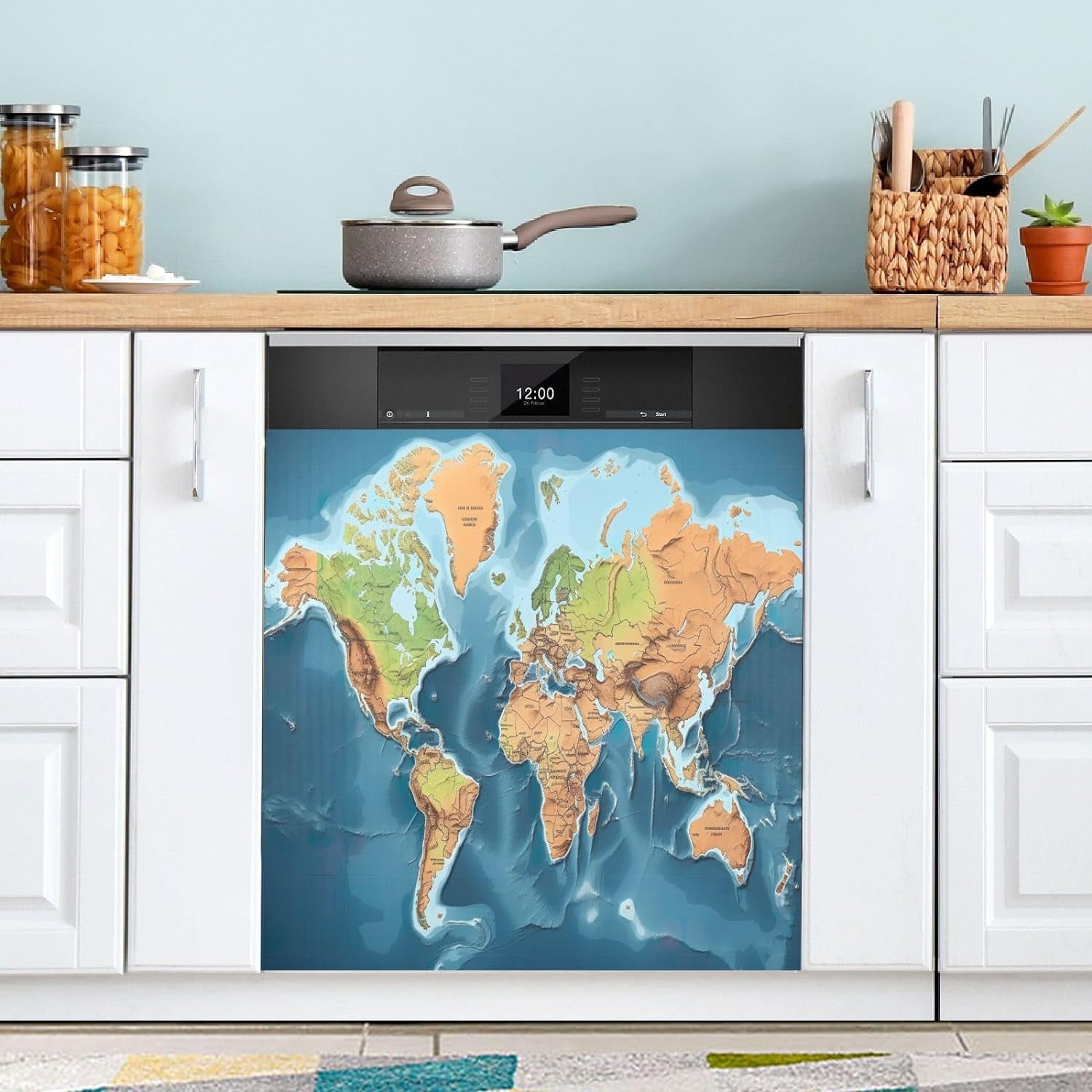Earth Map Dishwasher Magnet Cover, Kitchen Dish Washer Door Panel ...