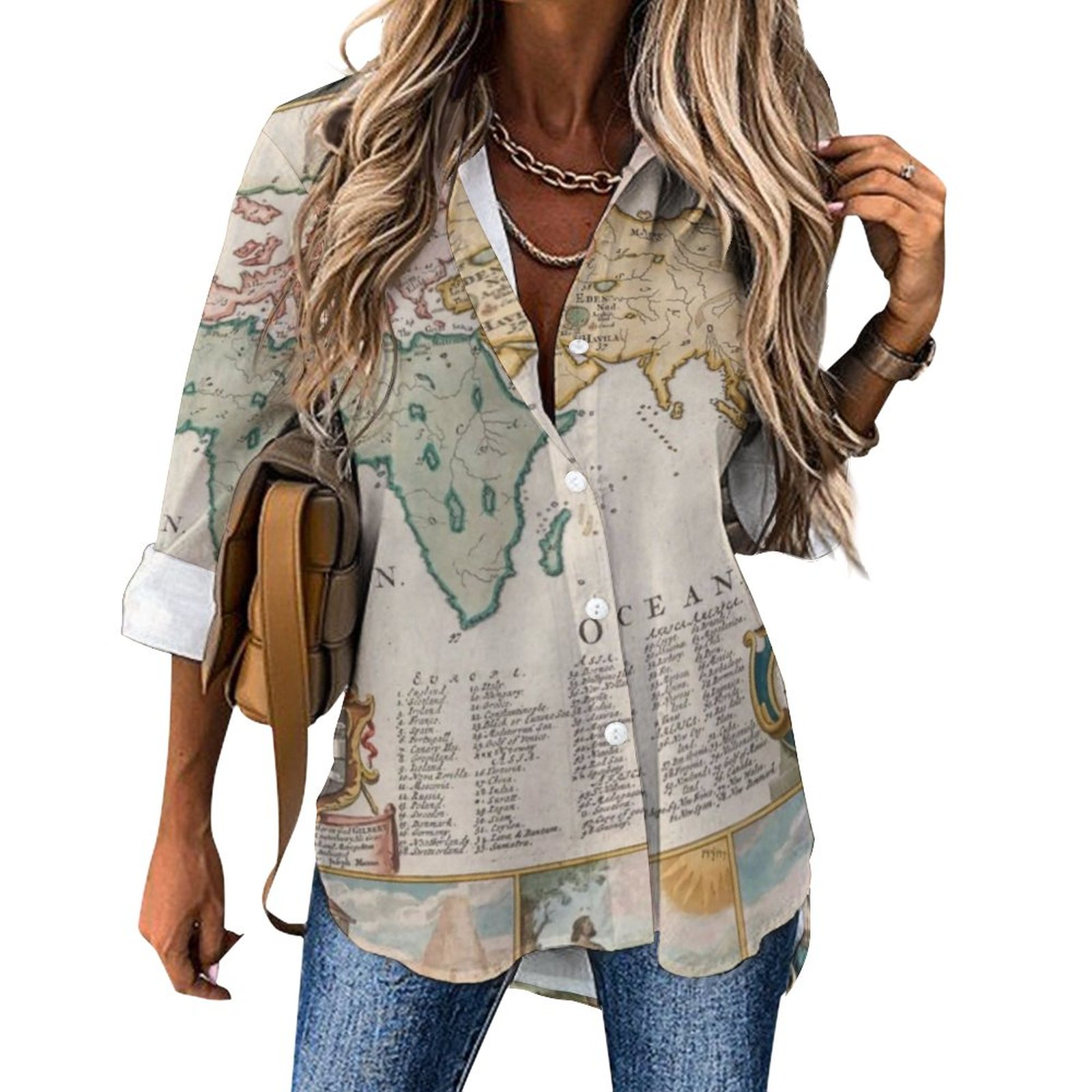 Earth Map Print Blouse World Map 1681 Elegant Design Casual Blouses ...