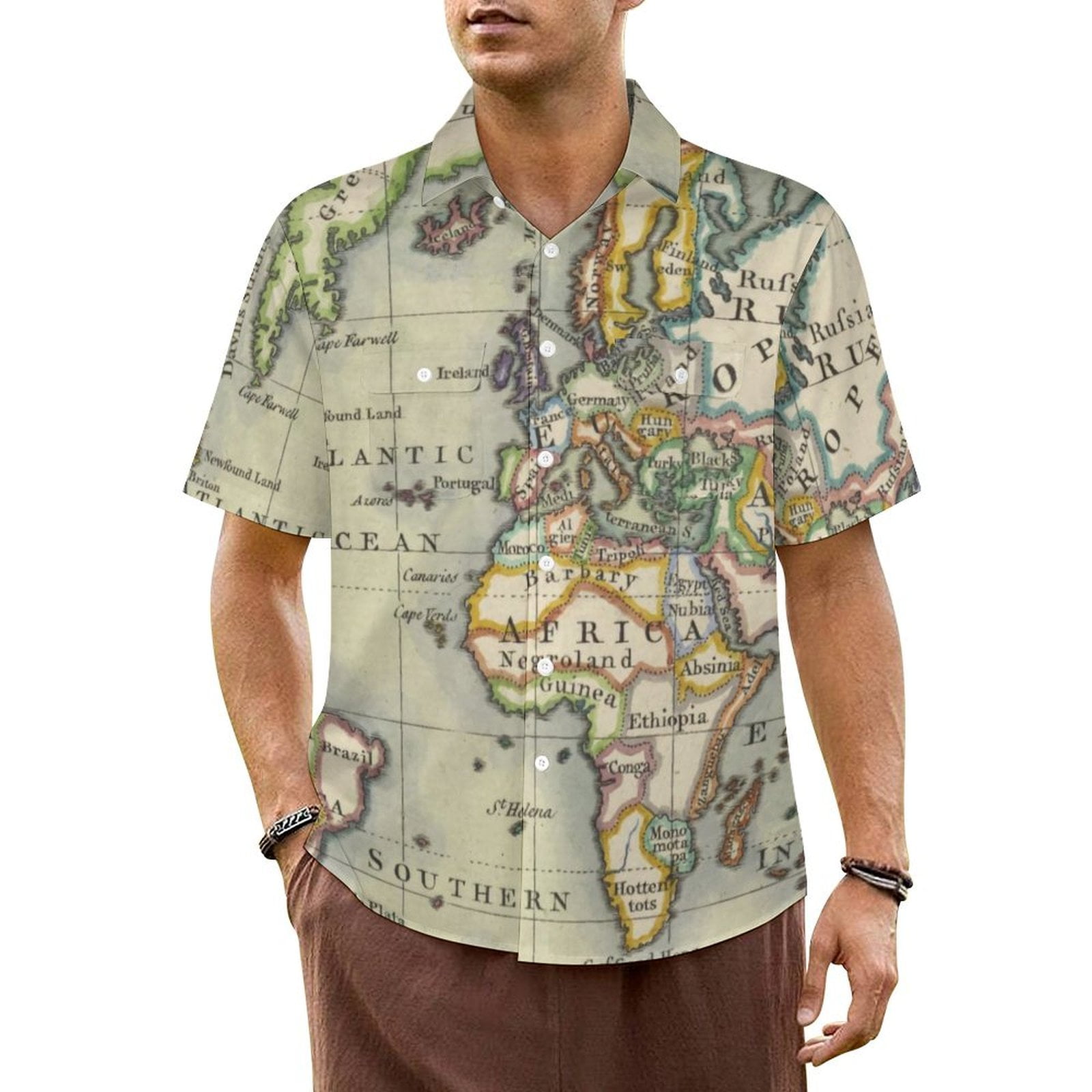 Earth Map Print Casual Shirt World Map 170 Novelty Hawaii Shirts Men ...