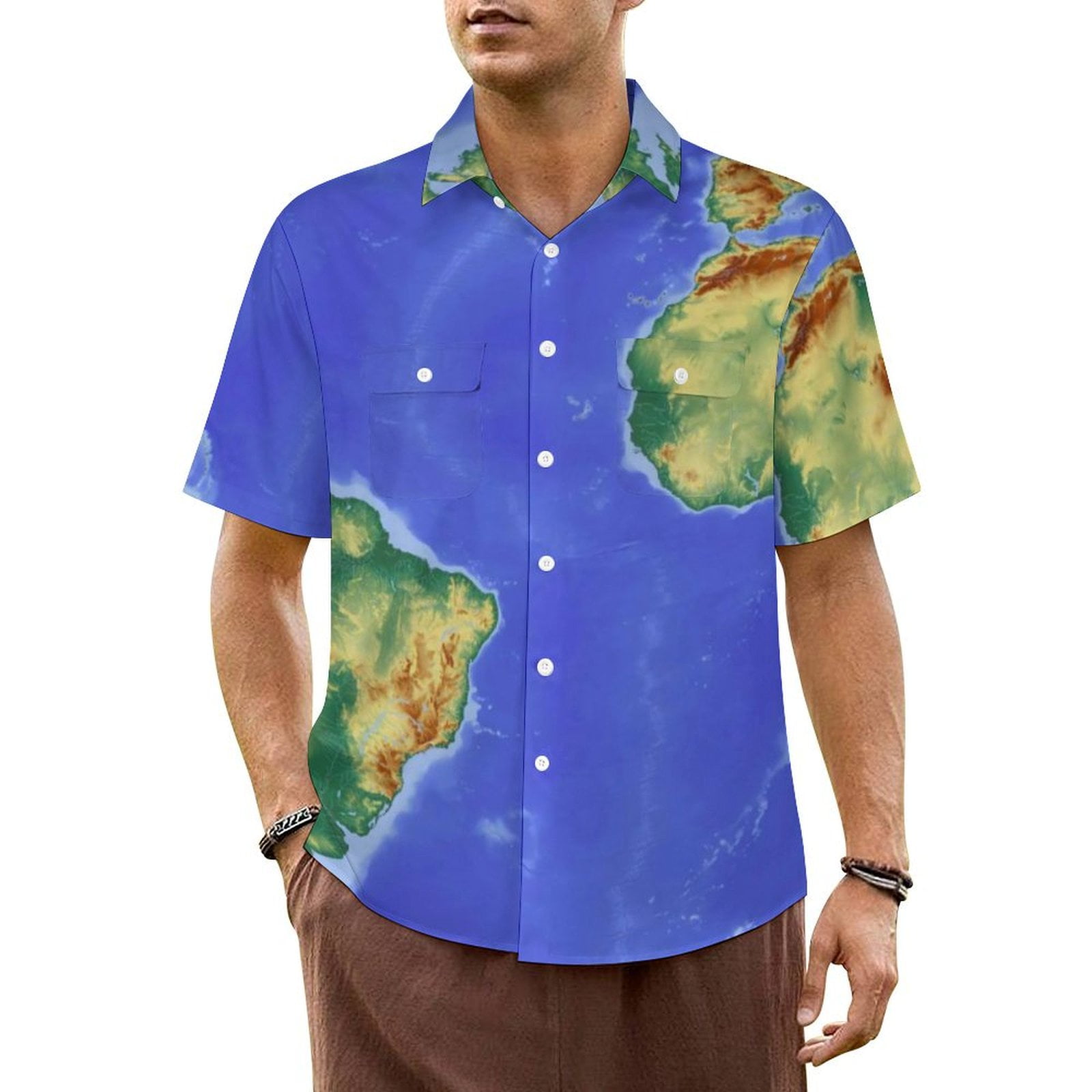 Earth Map Print Casual Shirt World Map 170 Novelty Hawaii Shirts Men ...