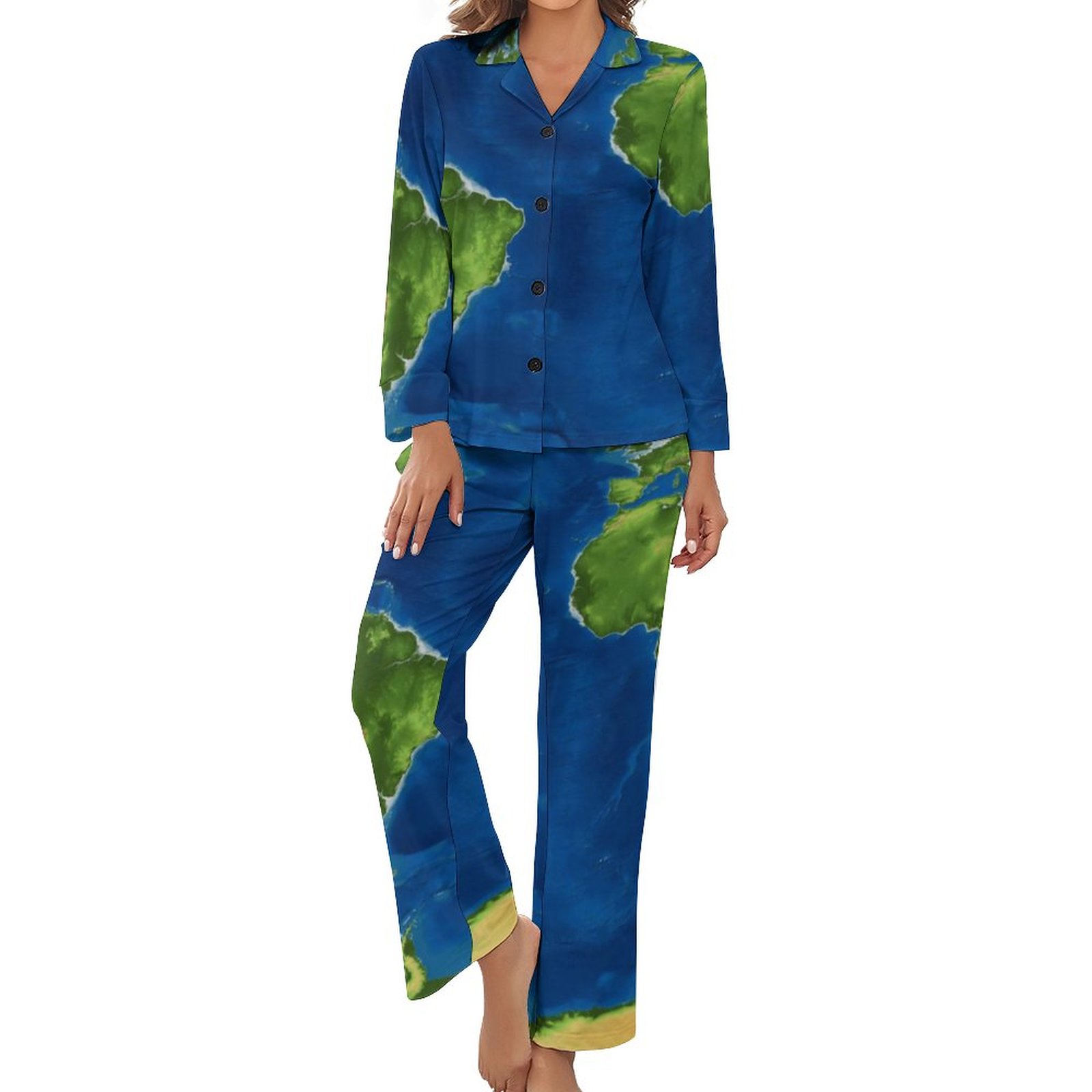 Earth Map Print Pajamas Female Vintage Map of The World Retro Nightwear ...