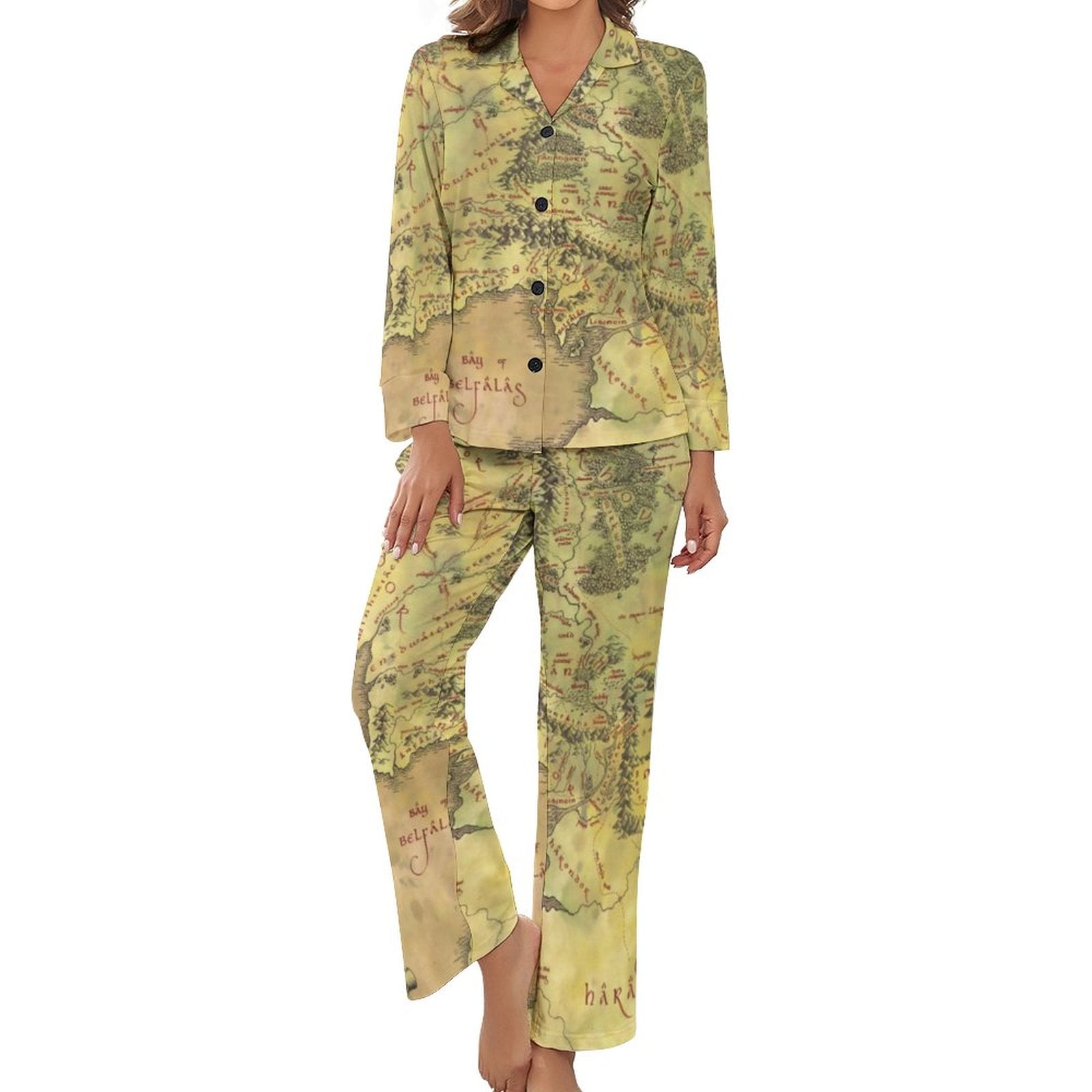 Earth Map Print Pajamas Female Vintage Map of The World Retro Nightwear ...