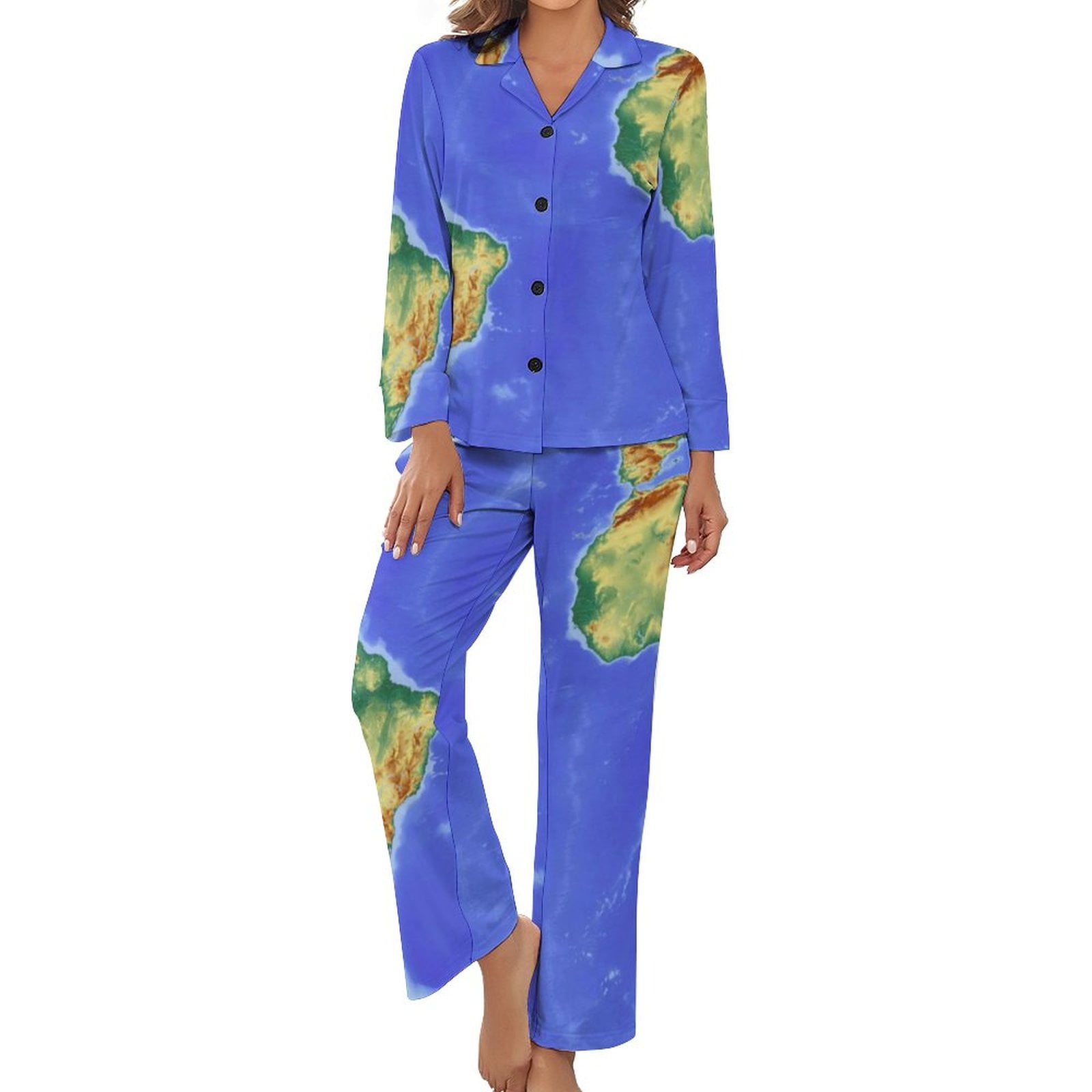 Earth Map Print Pajamas Female Vintage Map of The World Retro Nightwear ...