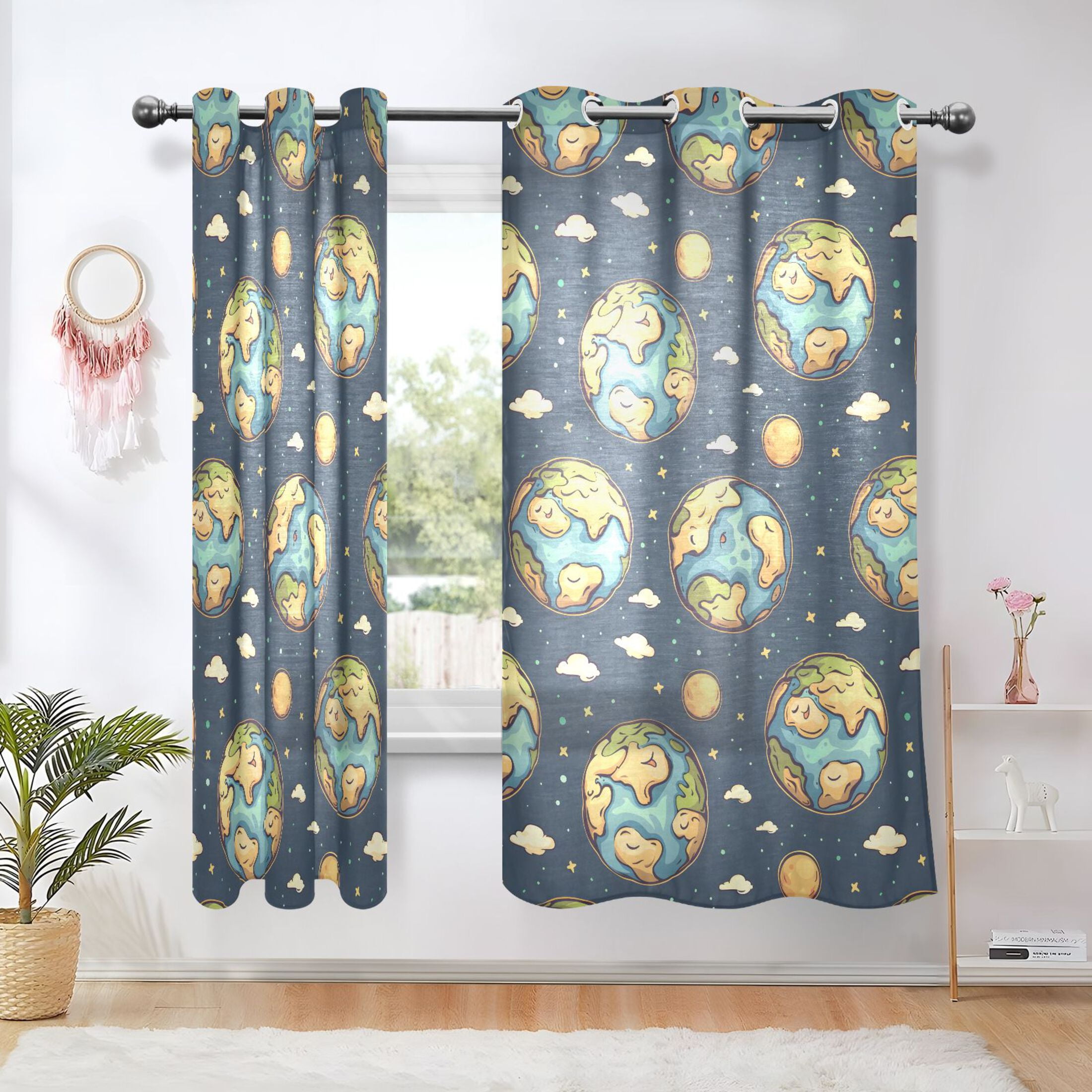 Earth Moon Star Cloud Sheer Curtains 2 Panels Set Grommet Drapes for ...