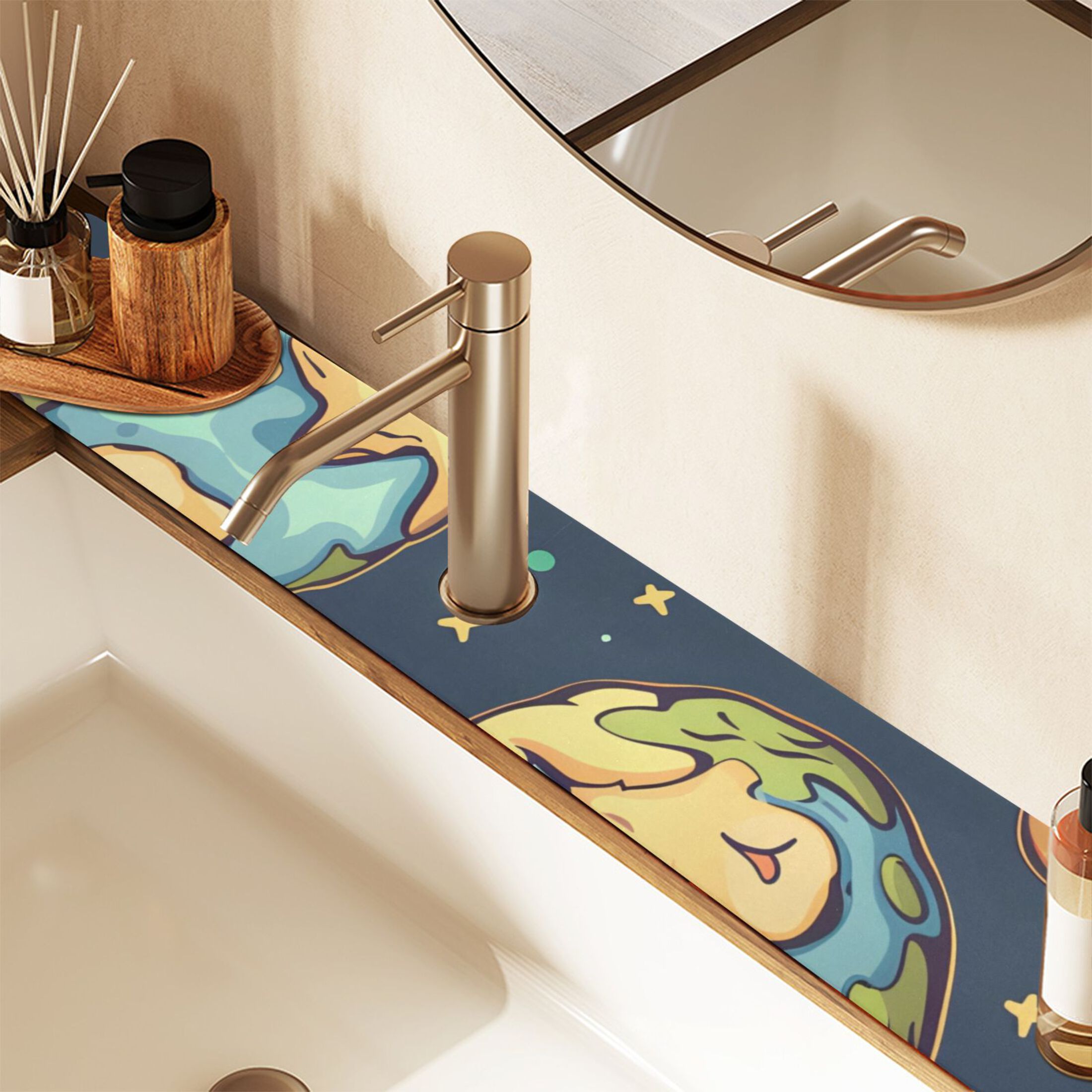 Earth Moon Star Cloud Sink Splash Guard Faucet Drying Mat 30"x5.4 ...