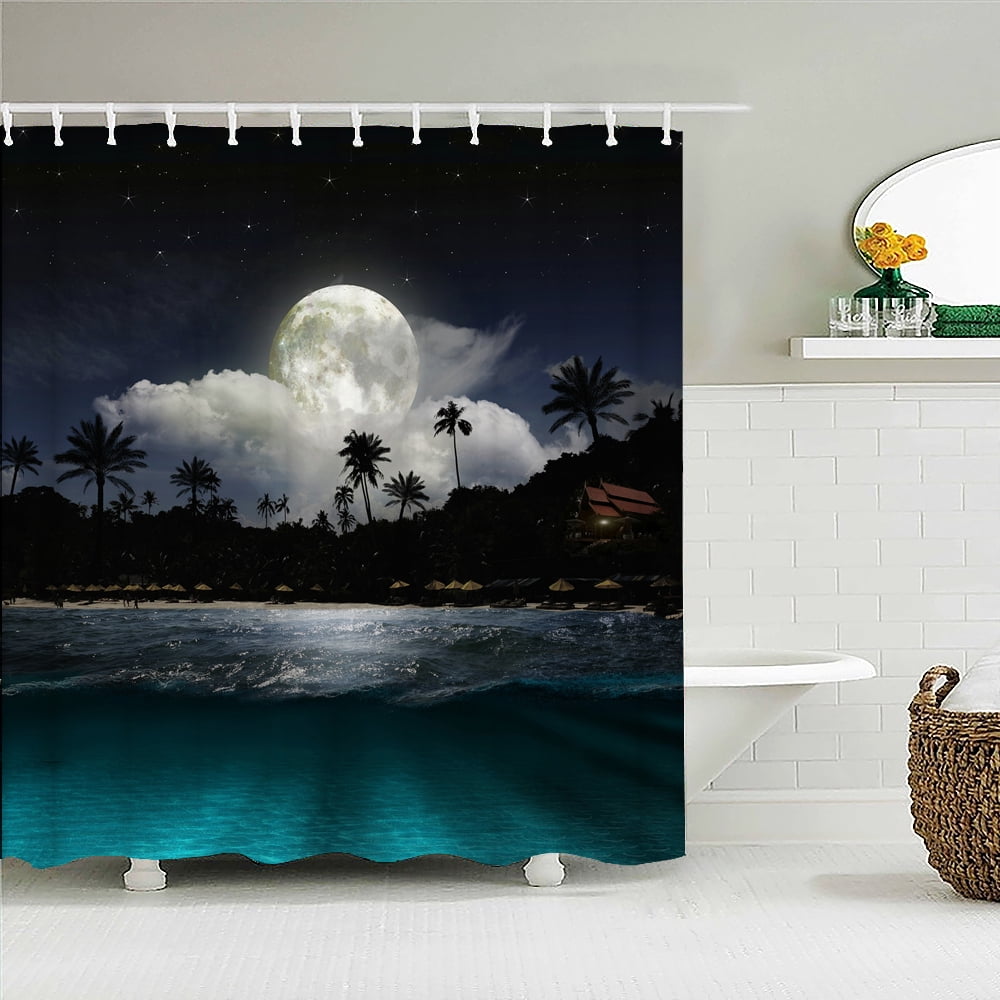 Earth Moon Starry Sky Scenery Printing Shower Curtains Bathroom Curtain ...